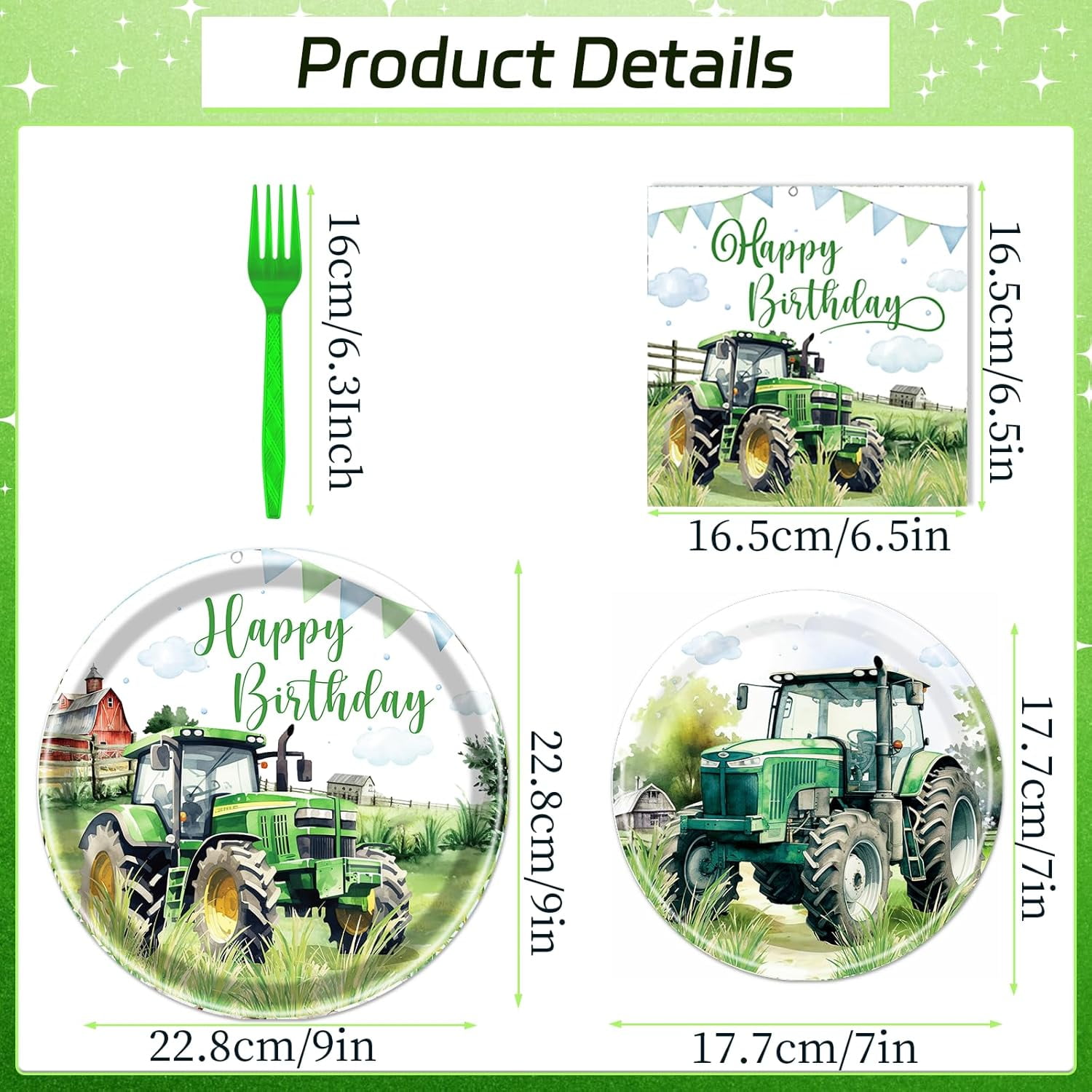 TRHOO-Tractor Birthday Party Plates Napkins Tableware Set, Tractor ...