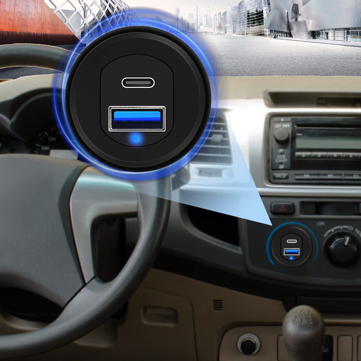 TRHOO-Type C 3.1 & USB 3.0 Car USB Port Mount Flush Cable Male to ...