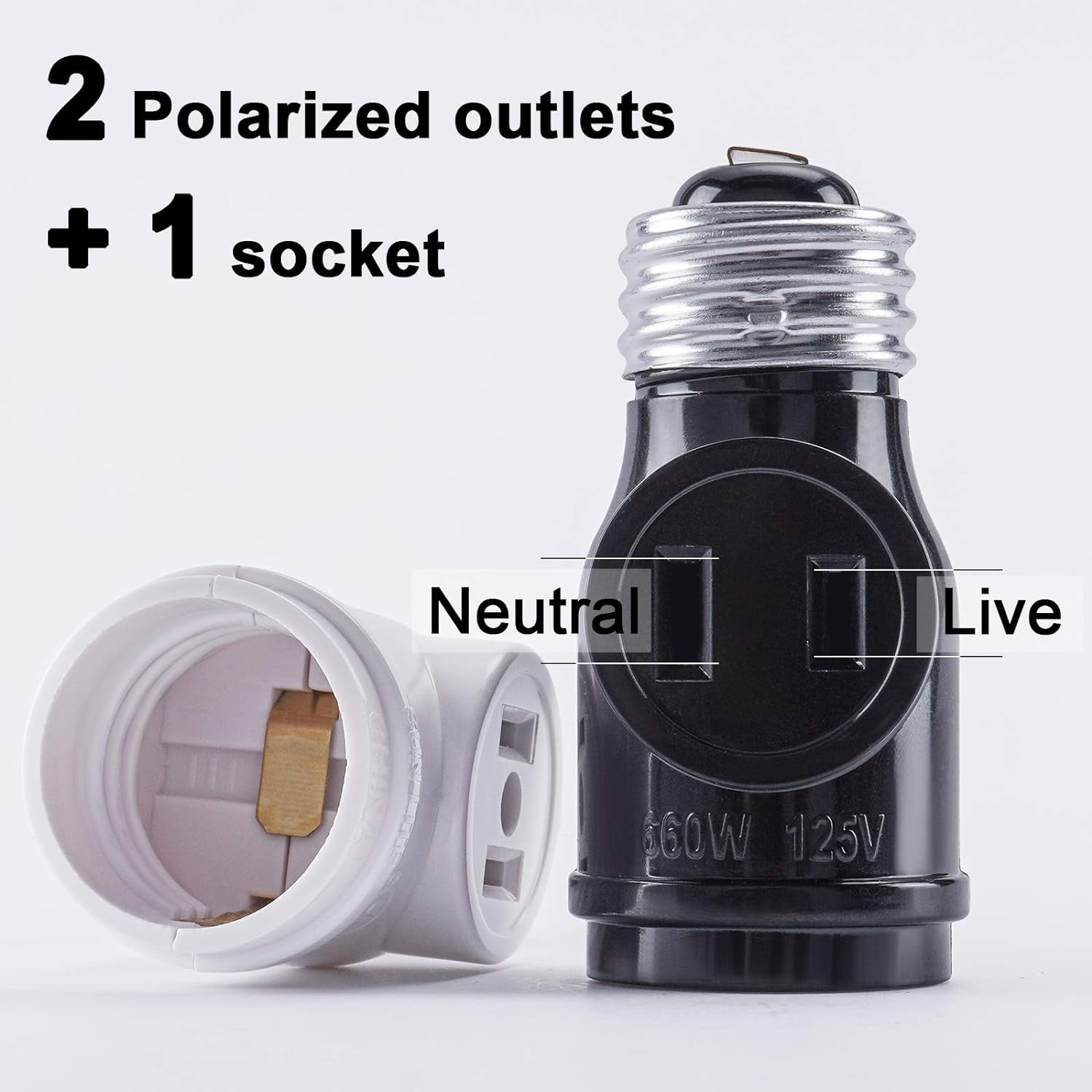 TRHOO-UL Listed E26 to 2 Polarized Outlet Socket Adapter, Standard ...