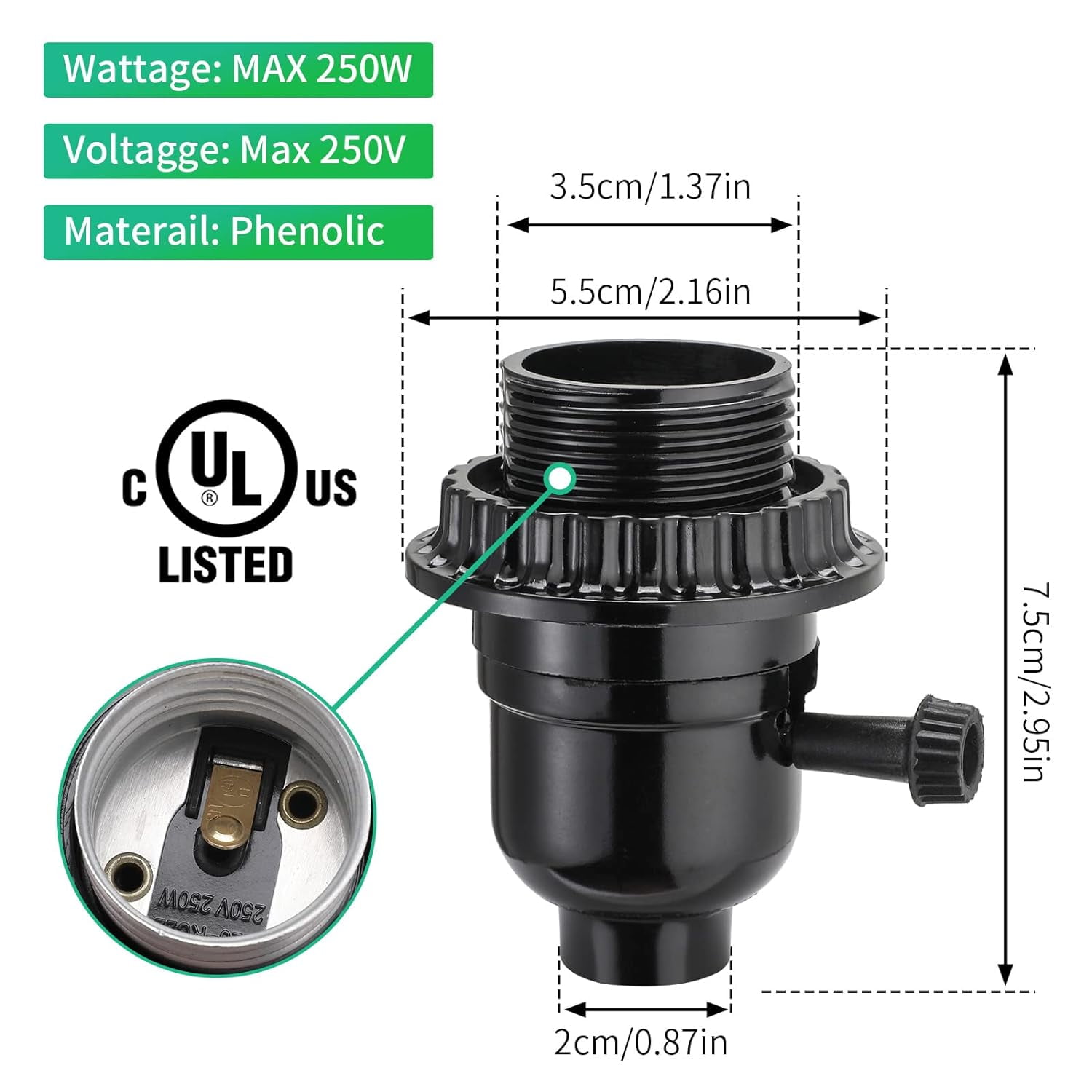 TRHOO-UL Listed E26 Light Socket, Lamp Socket Replacement with ON/Off ...