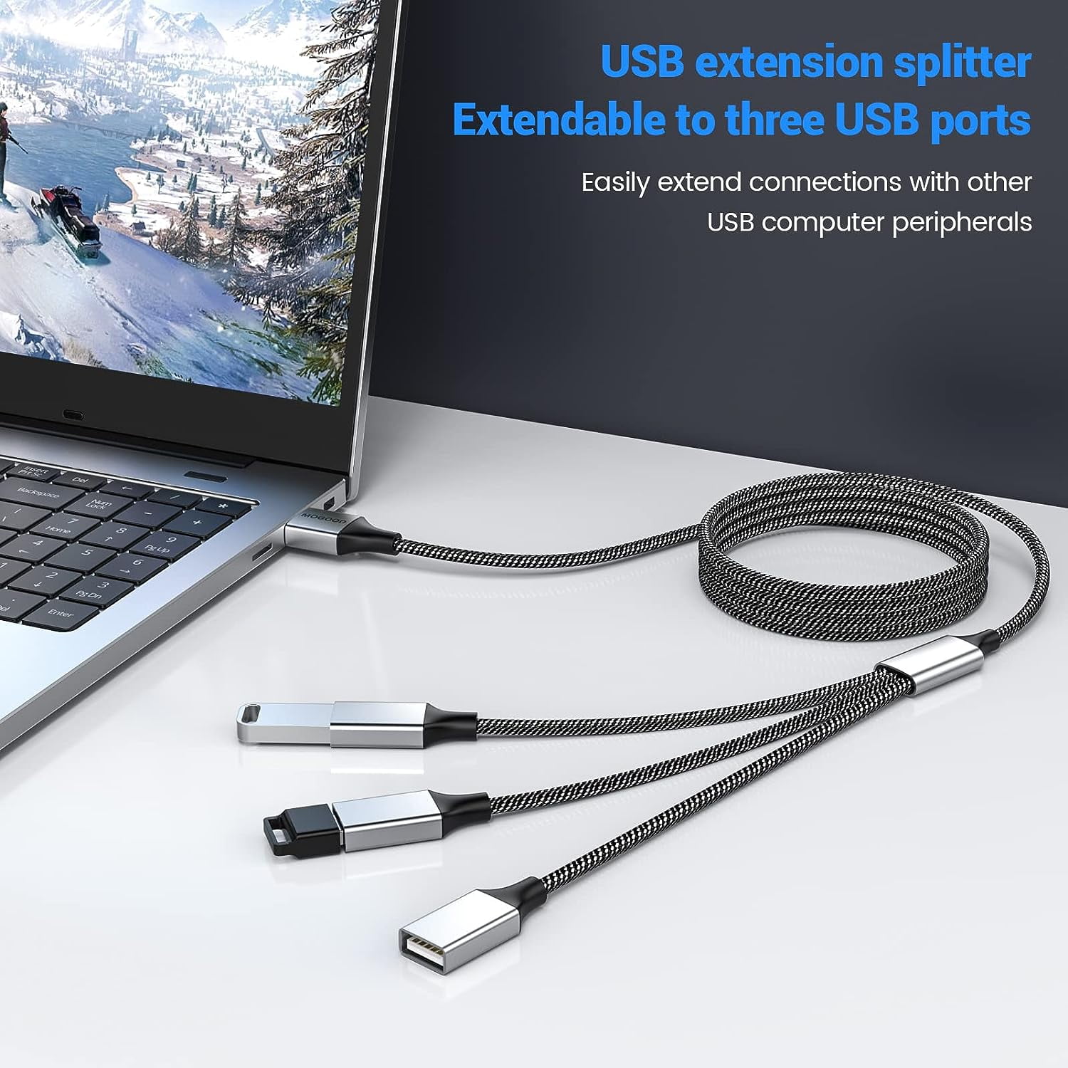TRHOO-USB 3 Port Splitter Cable, USB Type B Splitter 1 Male to 3 Female ...