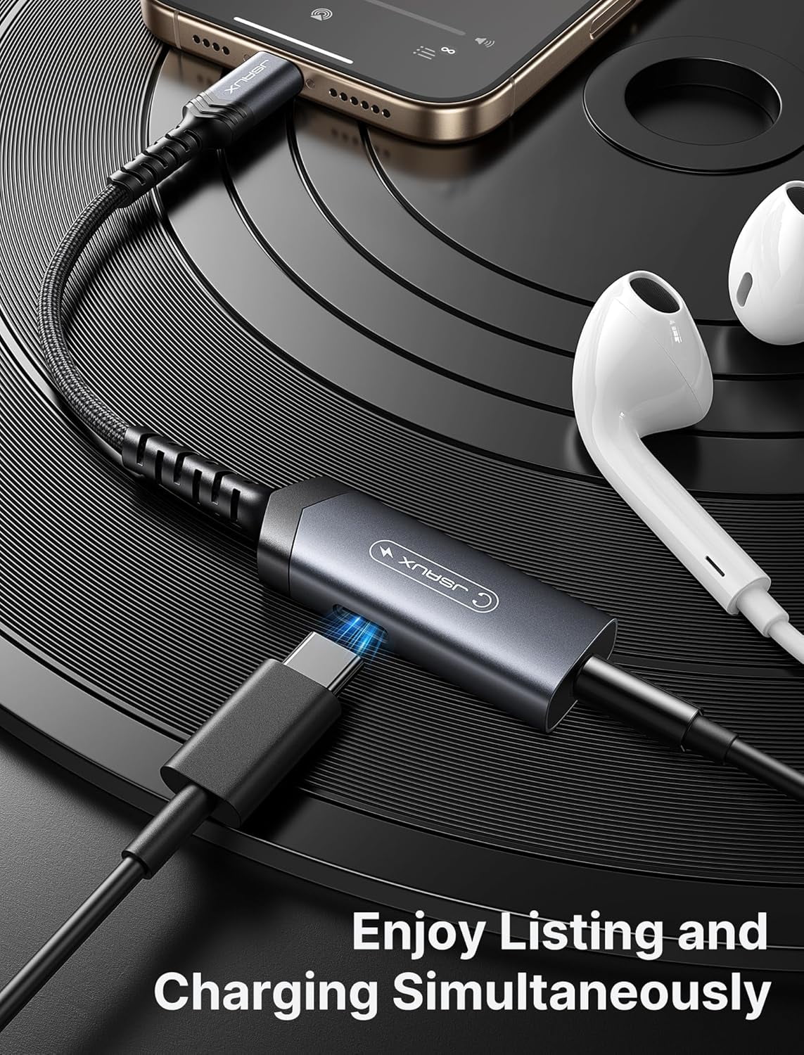 TRHOO-USB C to 3.5mm Headphone and Charger Adapter, 2-in-1 AUX Mic Jack ...