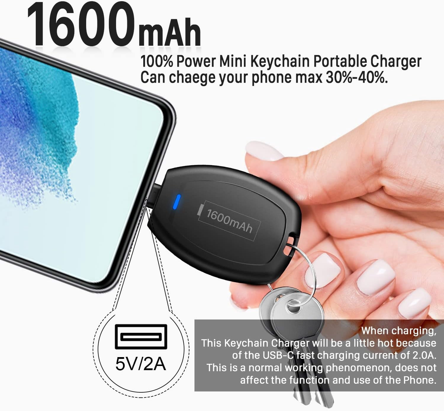 TRHOO-USB C Keychain Portable Charger Power Bank Compatible with iPhone ...