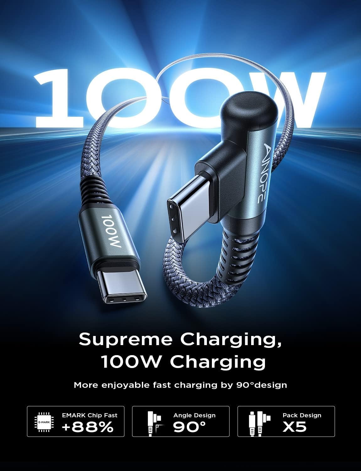 TRHOO-USB C to USB C Cable 100W Durable iPhone 16 Charger Cord Right ...