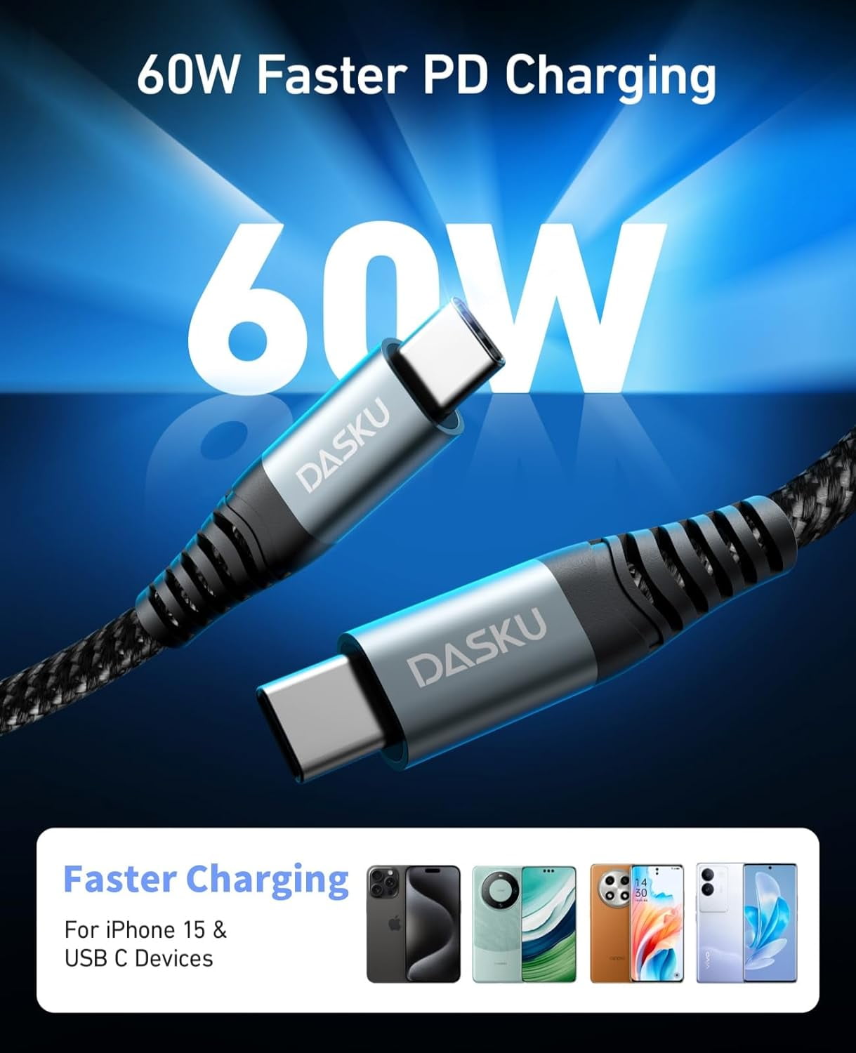 TRHOO-USB C to USB C Charging Cable 3Pack 6FT, Long Type C to C Fast ...