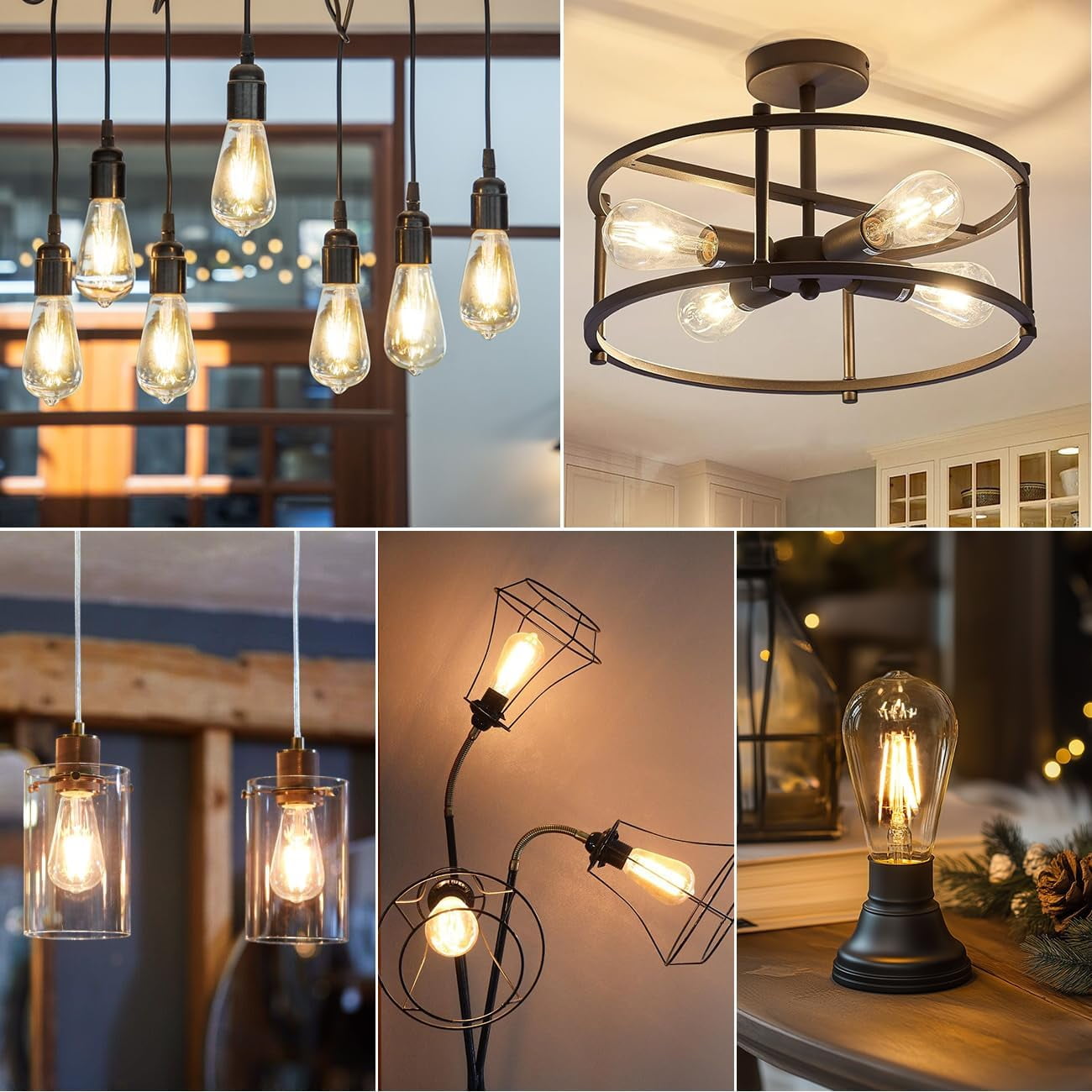 TRHOO-Vintage LED Edison Bulbs 3-Pack, 7W, Equivalent 60W, Non-Dimmable ...