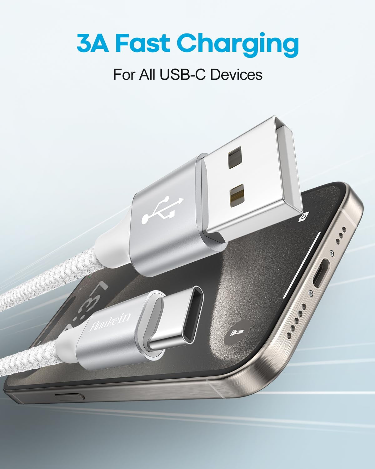 TRHOO-White USB C Cable 15ft, Extra Long USB A to USB C Cable Fast ...