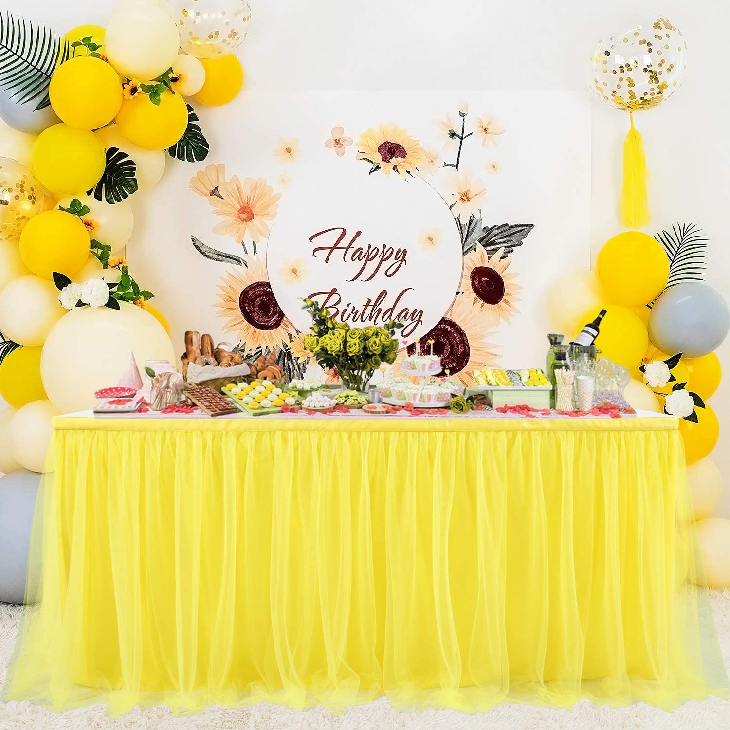 TRHOO-Yellow Tulle Table Skirts for Rectangle Tables or Round Tables ...