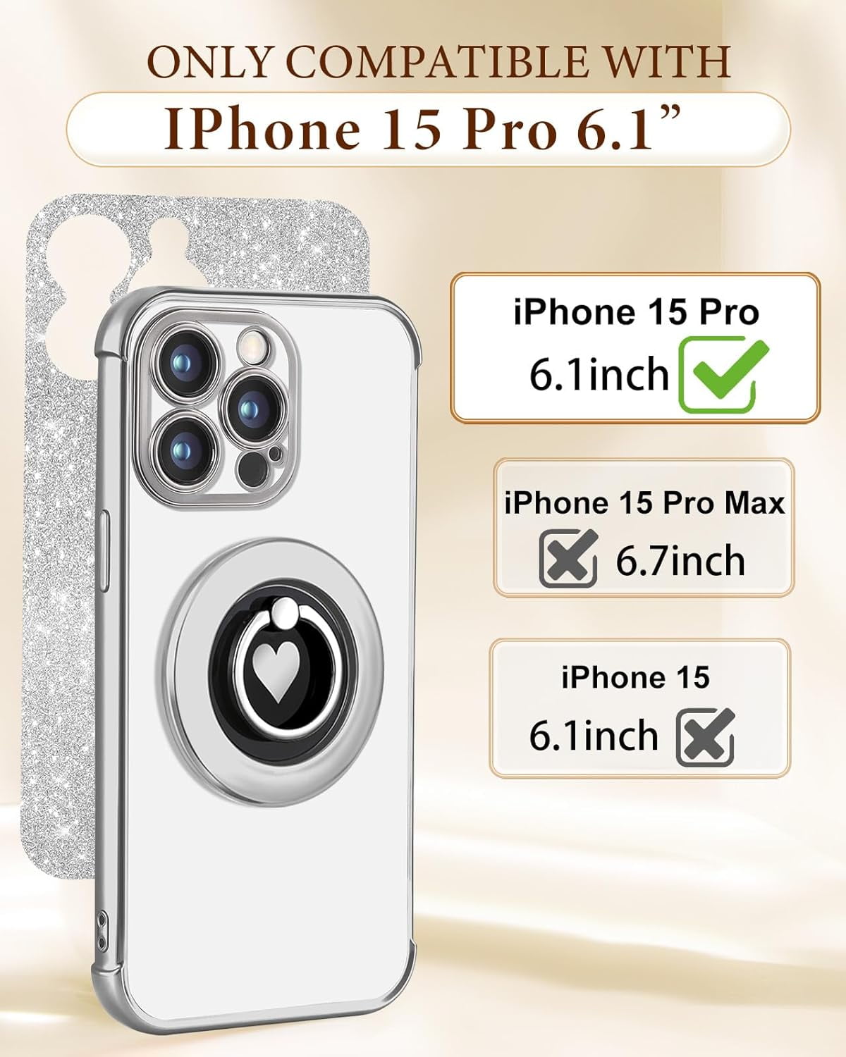 TRHOO-for iPhone 15 Pro Case - Women Glitter Bling Compatible with MagSafe Ring Stand Magnetic ...