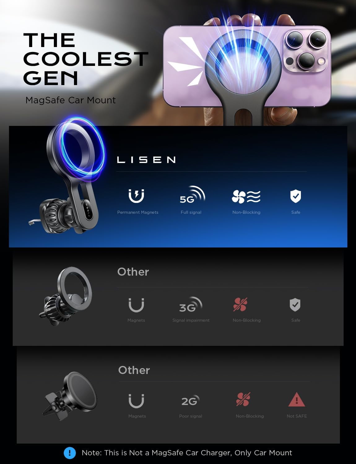 TRHOO-for iPhone 16 MagSafe Car Mount, [Quick Install] Magnetic Car Phone Holder Vent, Car Truck ...