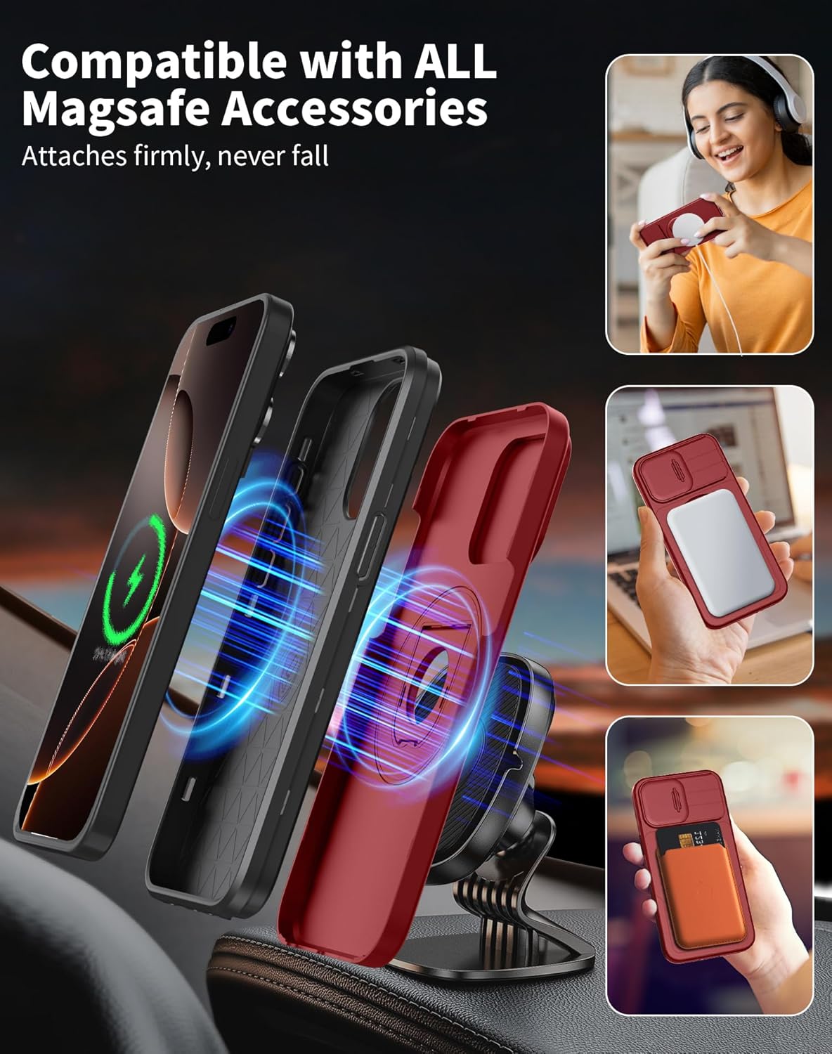 TRHOO-for iPhone 16 Pro Max Case Magnetic Compatible with MagSafe Wireless Charging,with 2 ...