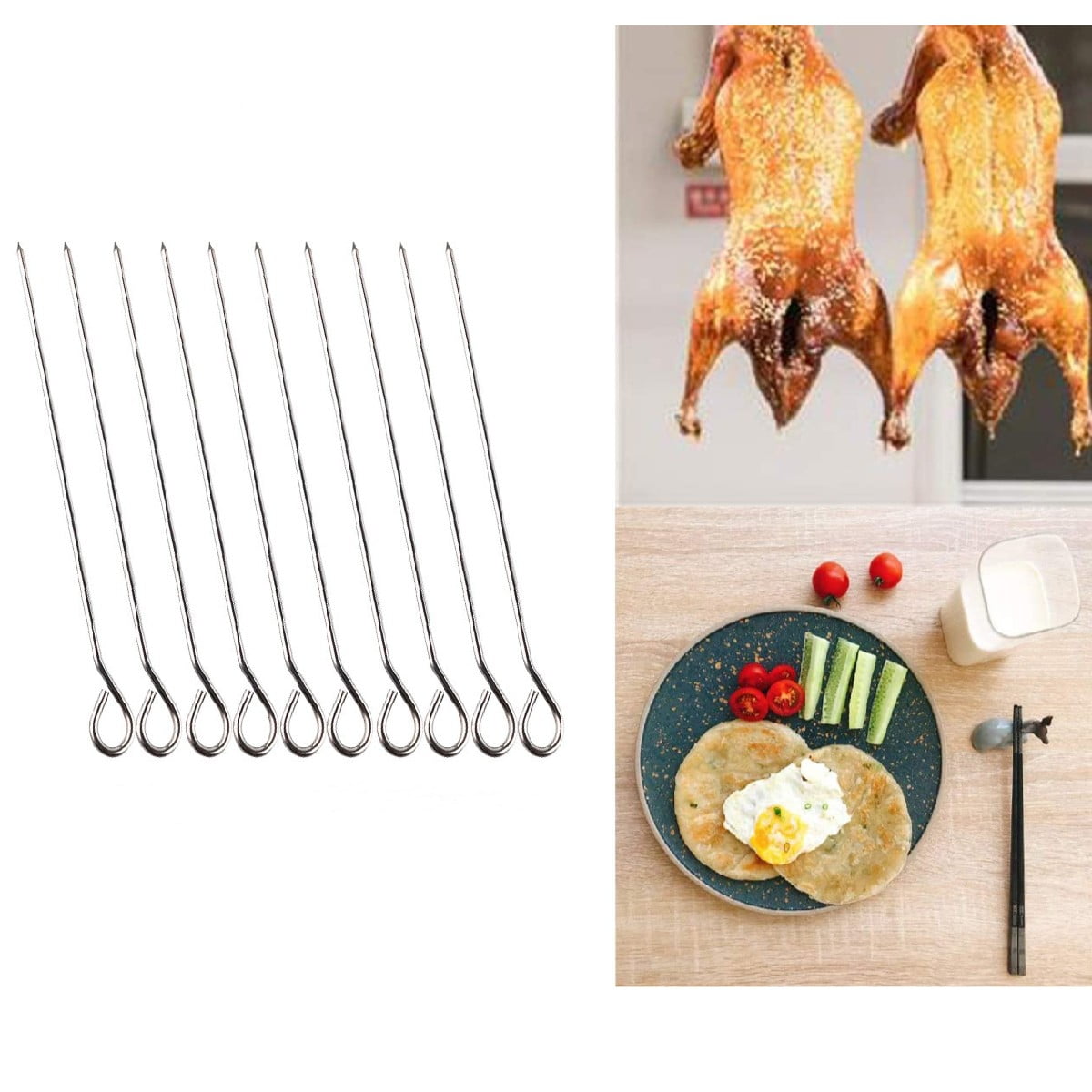 TRIANU 11.8 inch Stainless Steel Skewers, 10Pcs Roast Goose Needle ...