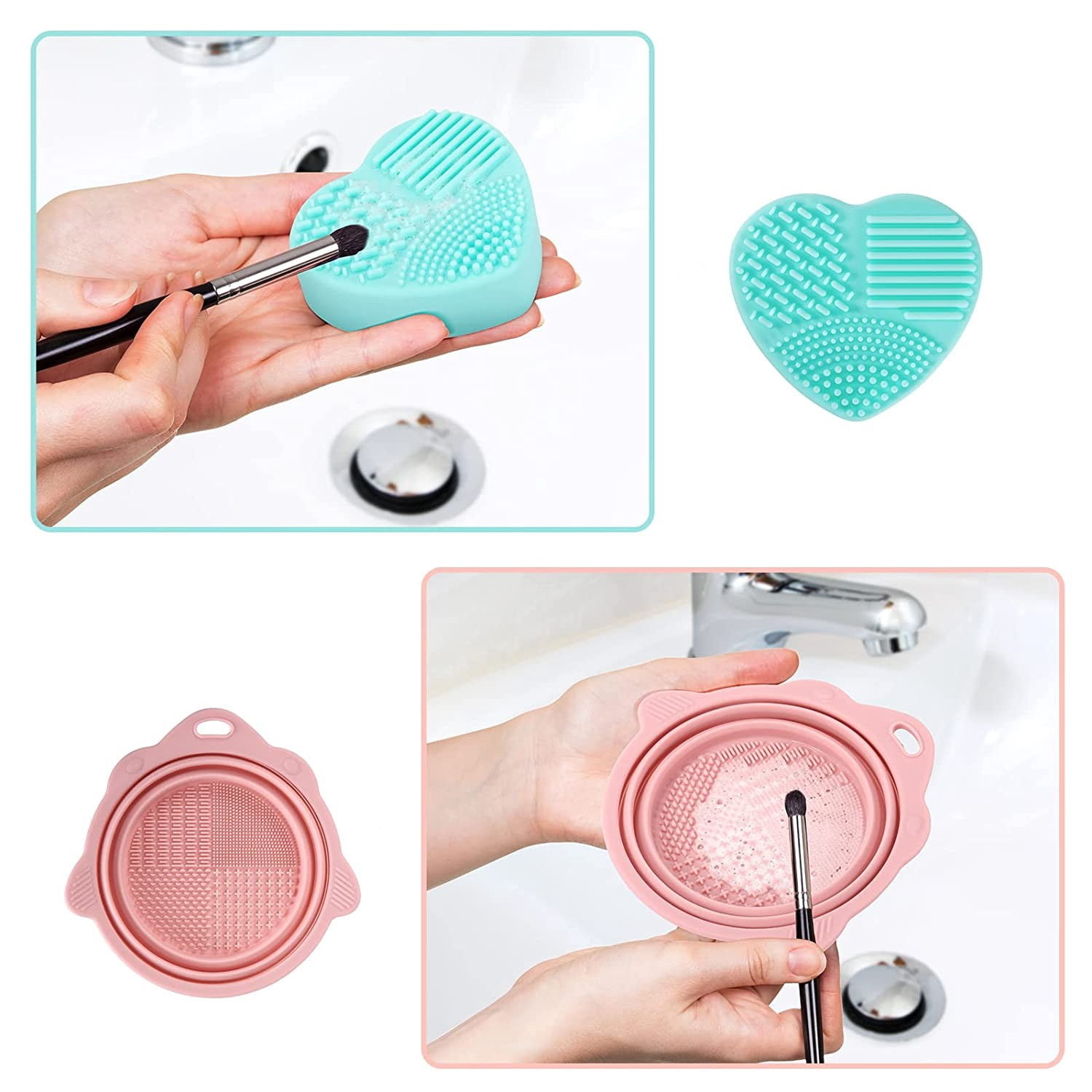 TRIANU 2 Pcs Makeup Brush Cleaning Mat, Cosmetic Brush Cleaning Pad ...
