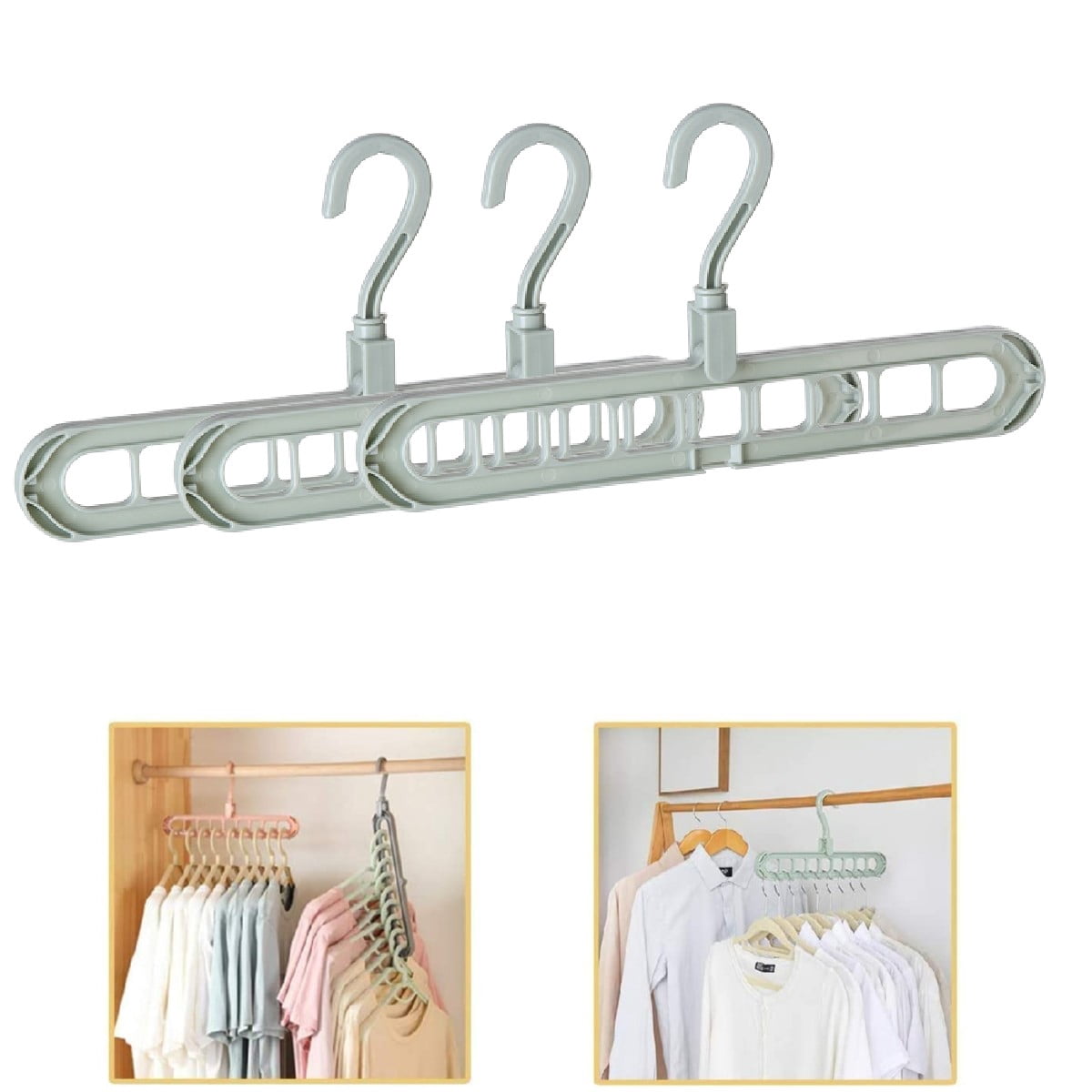 TRIANU 3 Pack 9 Hole Clothes Hanger Multi-fold Space Saving Hanger ...