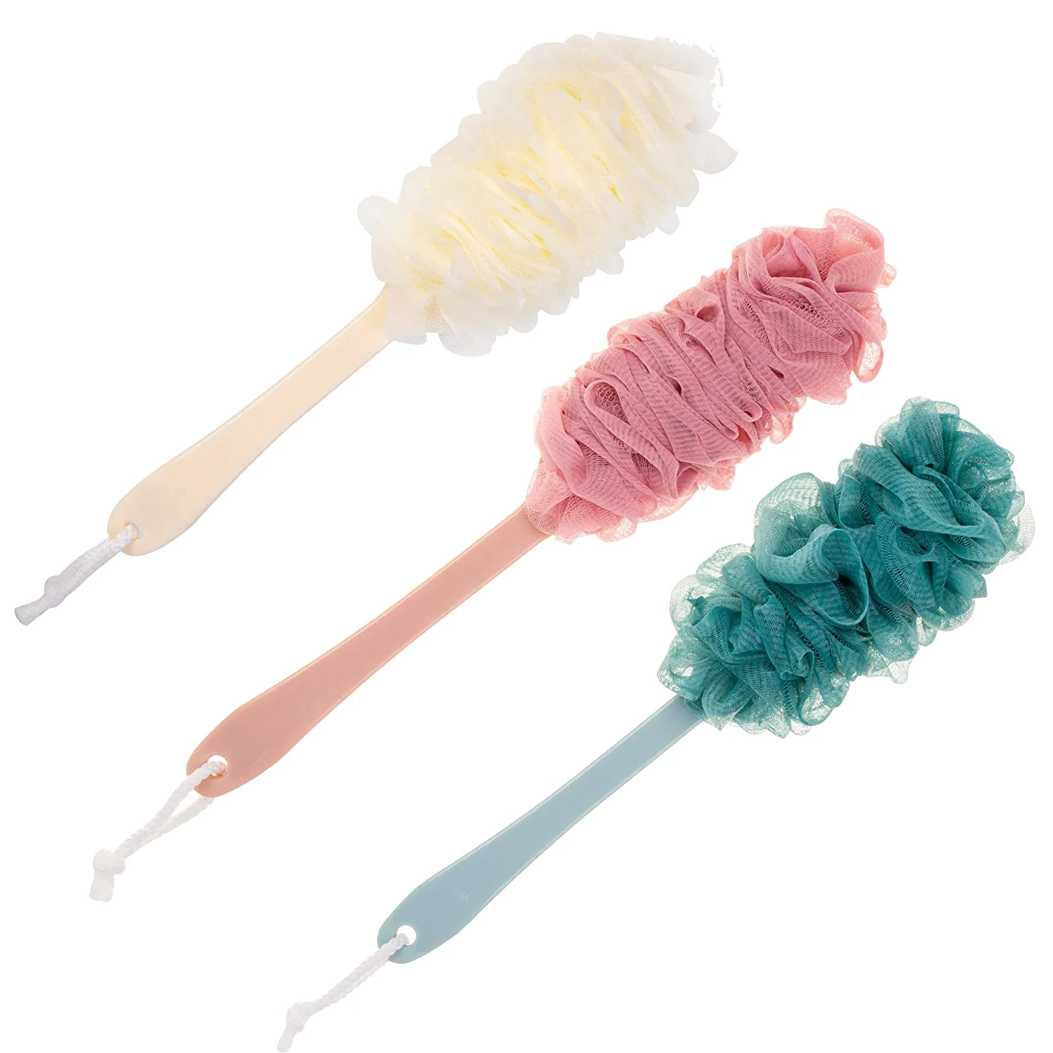 TRIANU 3 Pack Shower Loofah with Handle, Exfoliating Body Brush on a ...