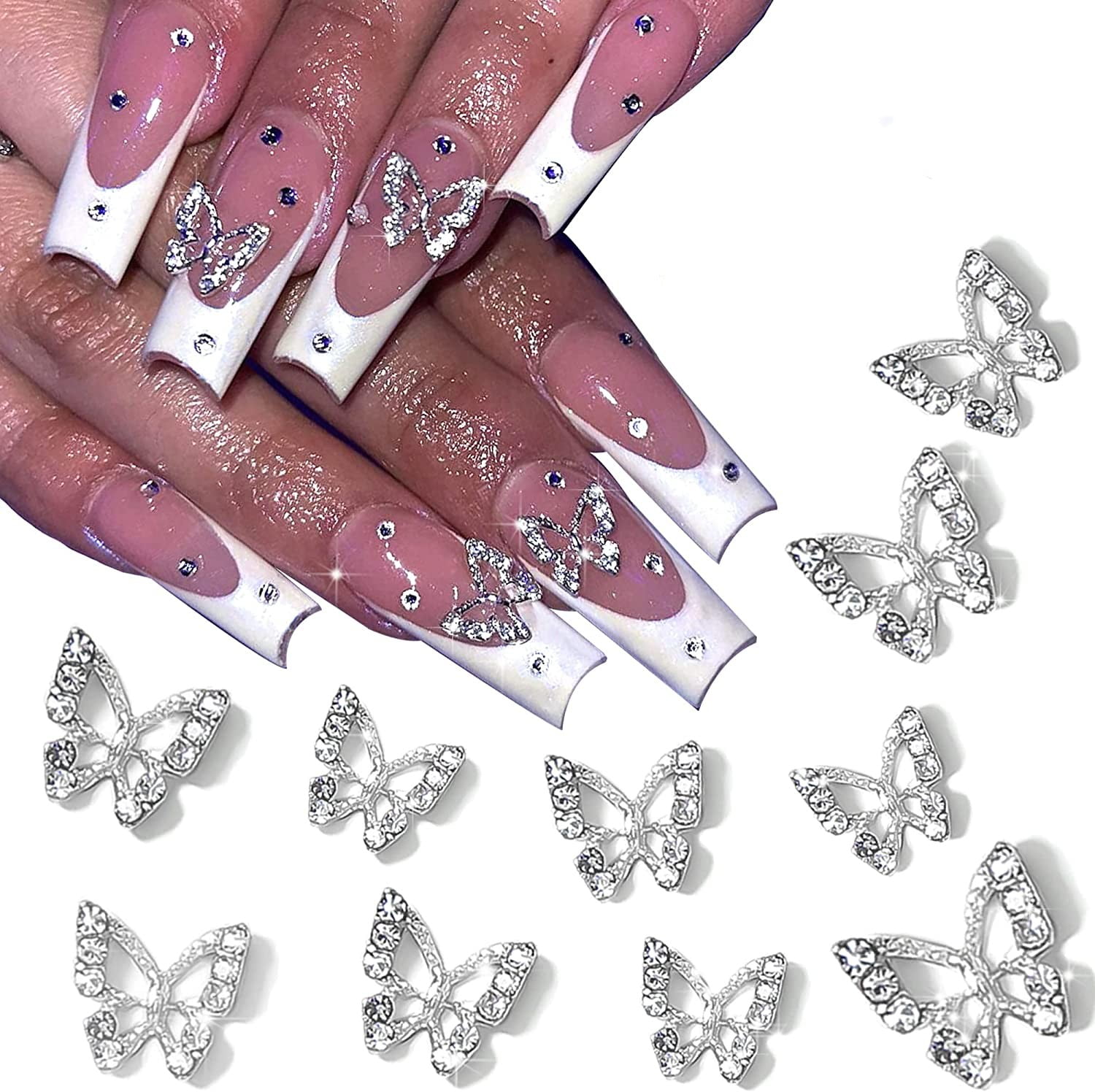 TRIANU 3D Butterfly Nail Charms, 10Pcs Alloy Butterfly Nail Gems ...