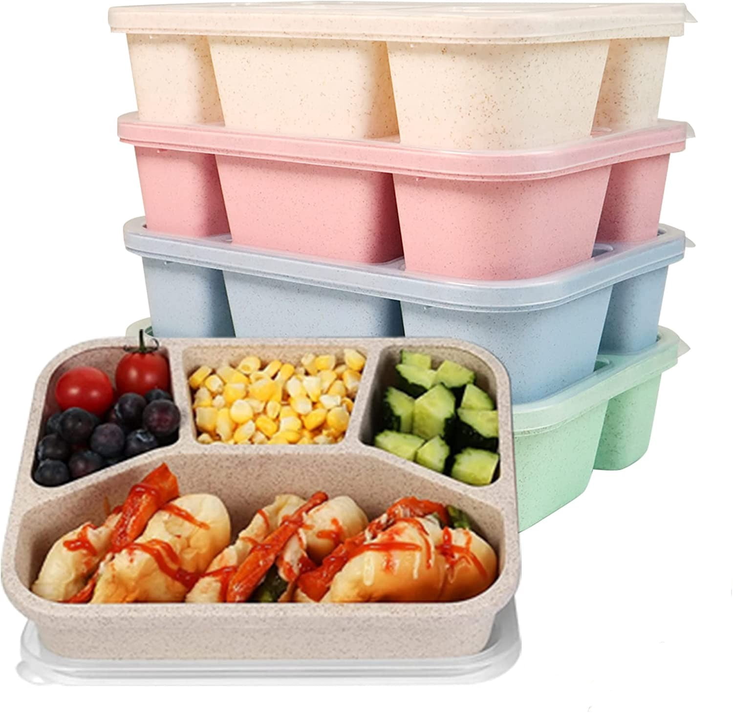 TRIANU 4 Pack Lunch Box 4 Compartment Food Storage Containers Wheat ...
