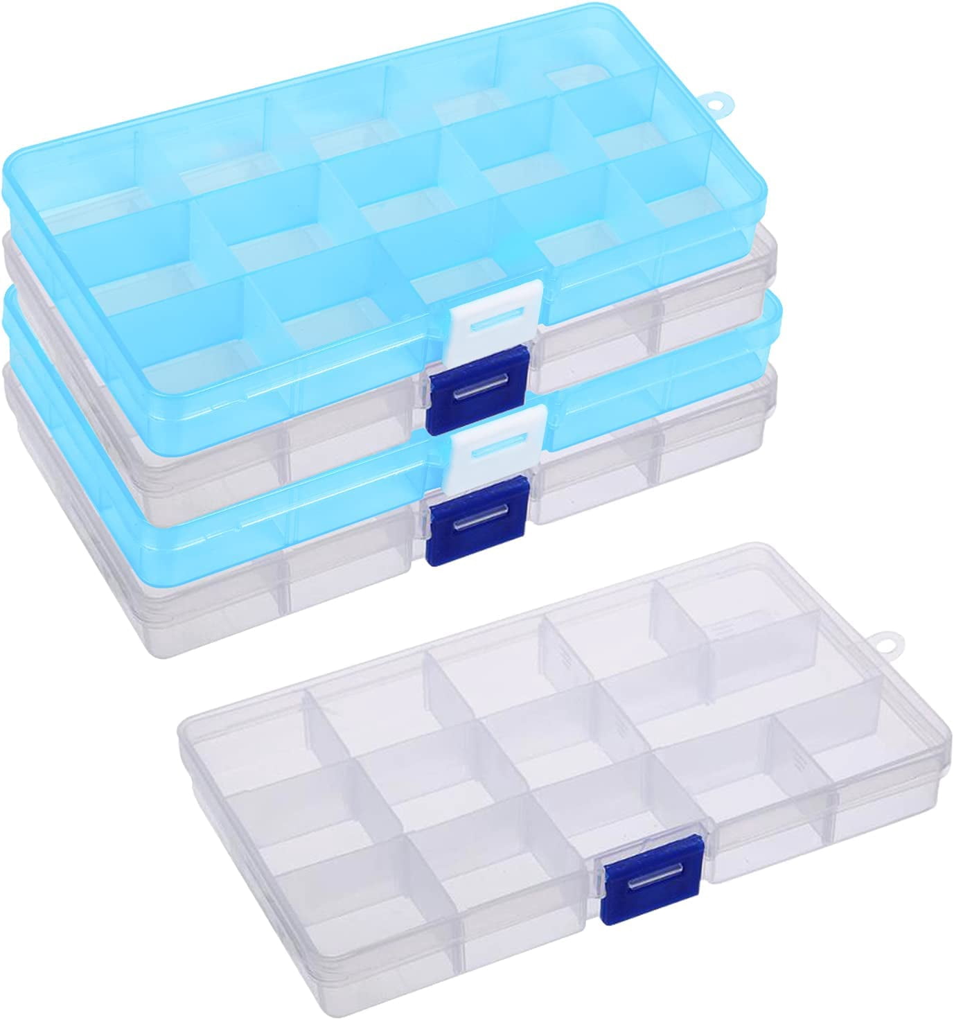 TRIANU 4 Pack Plastic Tray, 15 Grids Bead Organizer with Movable ...