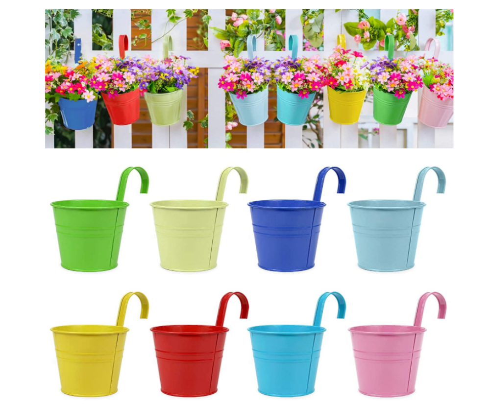 TRIANU 8Pcs Hanging Flower Pots Metal Iron Bucket Planter Pot Metal ...