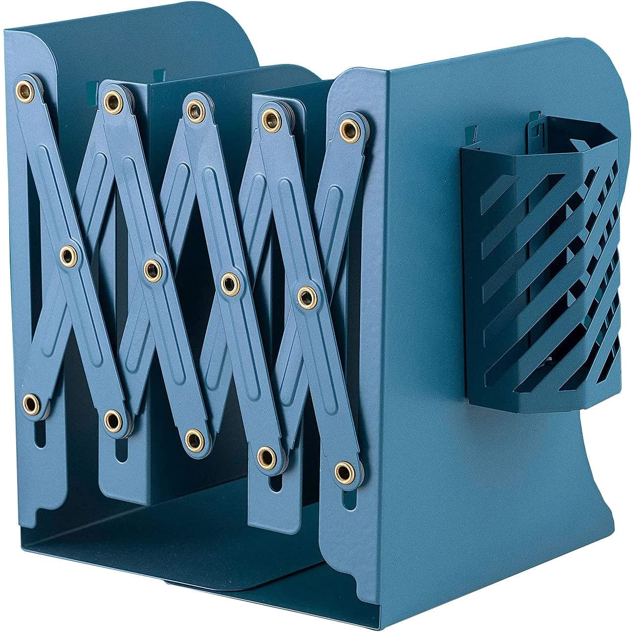 TRIANU Adjustable Metal Bookends with Pen Holder, Expandable Book Racks ...