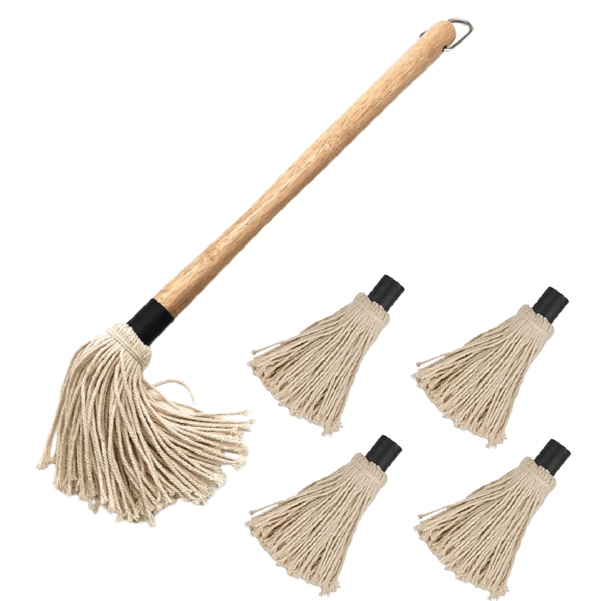 TRIANU BBQ Mop with Wooden Handle and 4 Extra Replacement Cotton Fiber ...