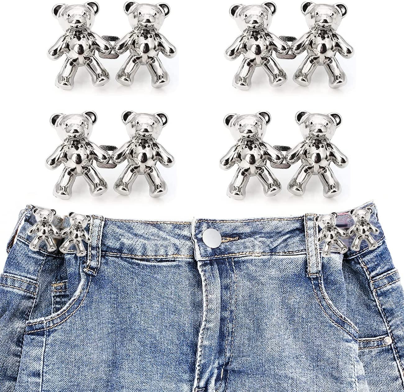 TRIANU Cute Bear Button Pins for Jeans 4 Pairs Bear Tighten Waist ...