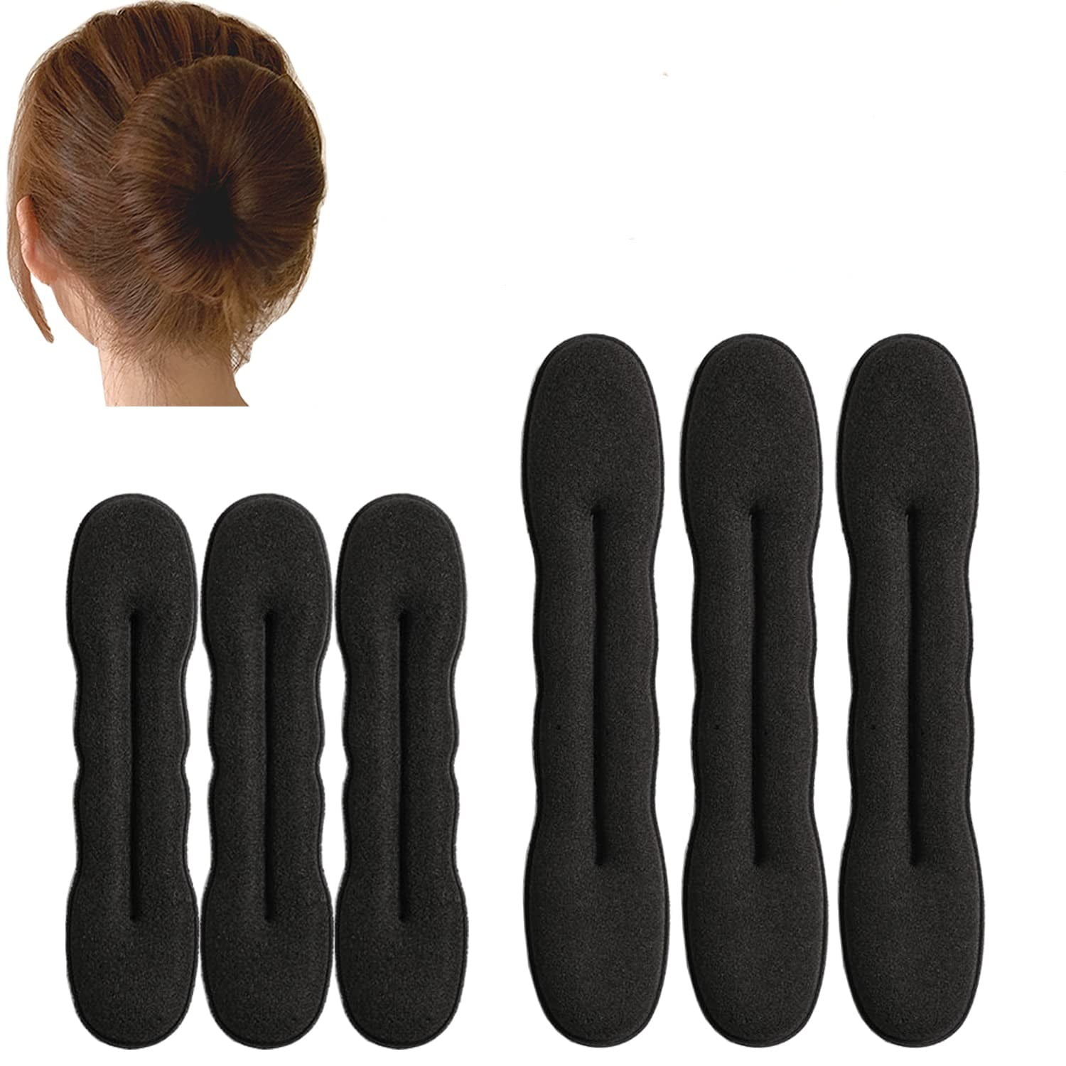TRIANU Hair Bun Maker (3 Small, 3 Large), Foam Sponge Buns with Hair ...