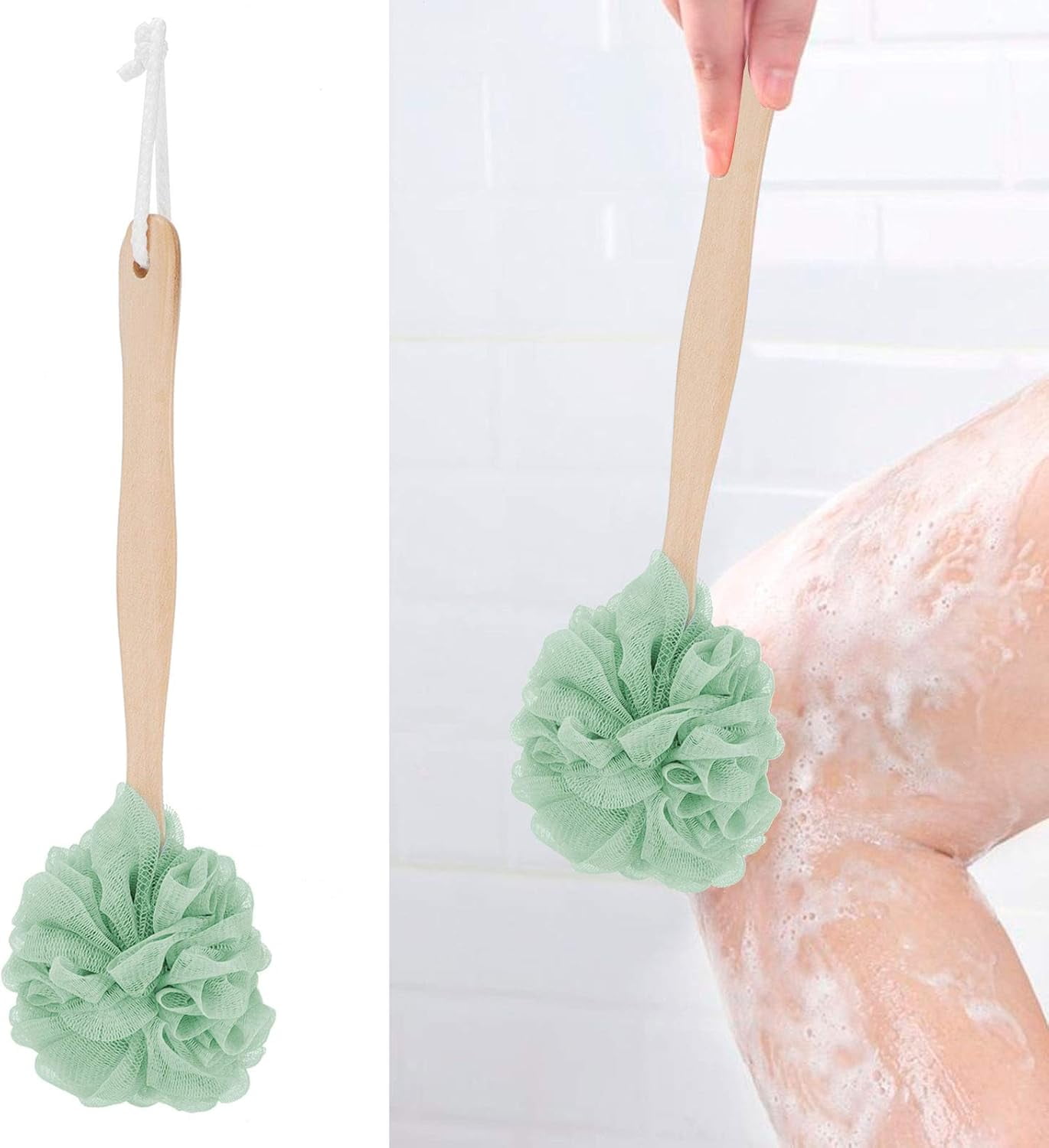 Trianu Loofah Sponge Back Scrubber, Exfoliating Luffa Pouf on a Stick ...