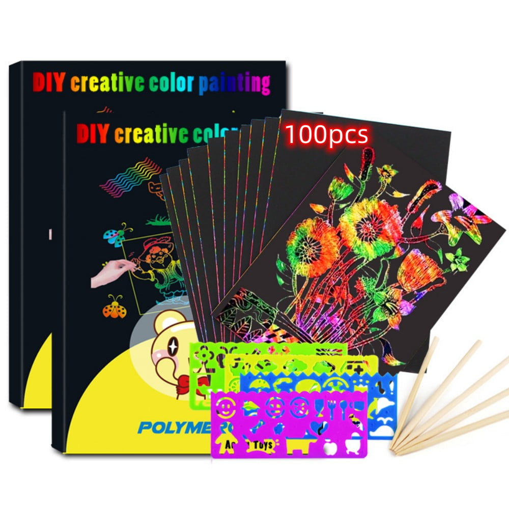 TRIANU Scratch Paper Art Set for Kids, 100pcs Rainbow Card Scratch ...