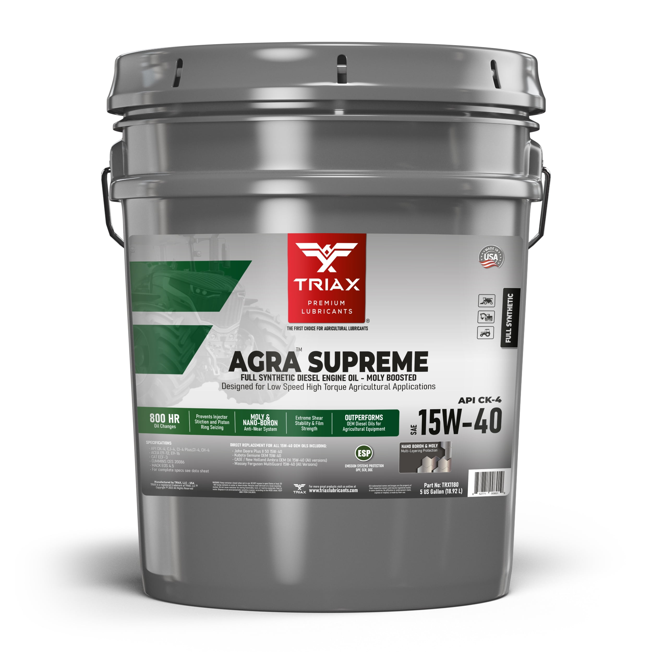 TRIAX Agra Supreme 15W-40 Full Synthetic Diesel Engine Oil, 5 Gallon ...