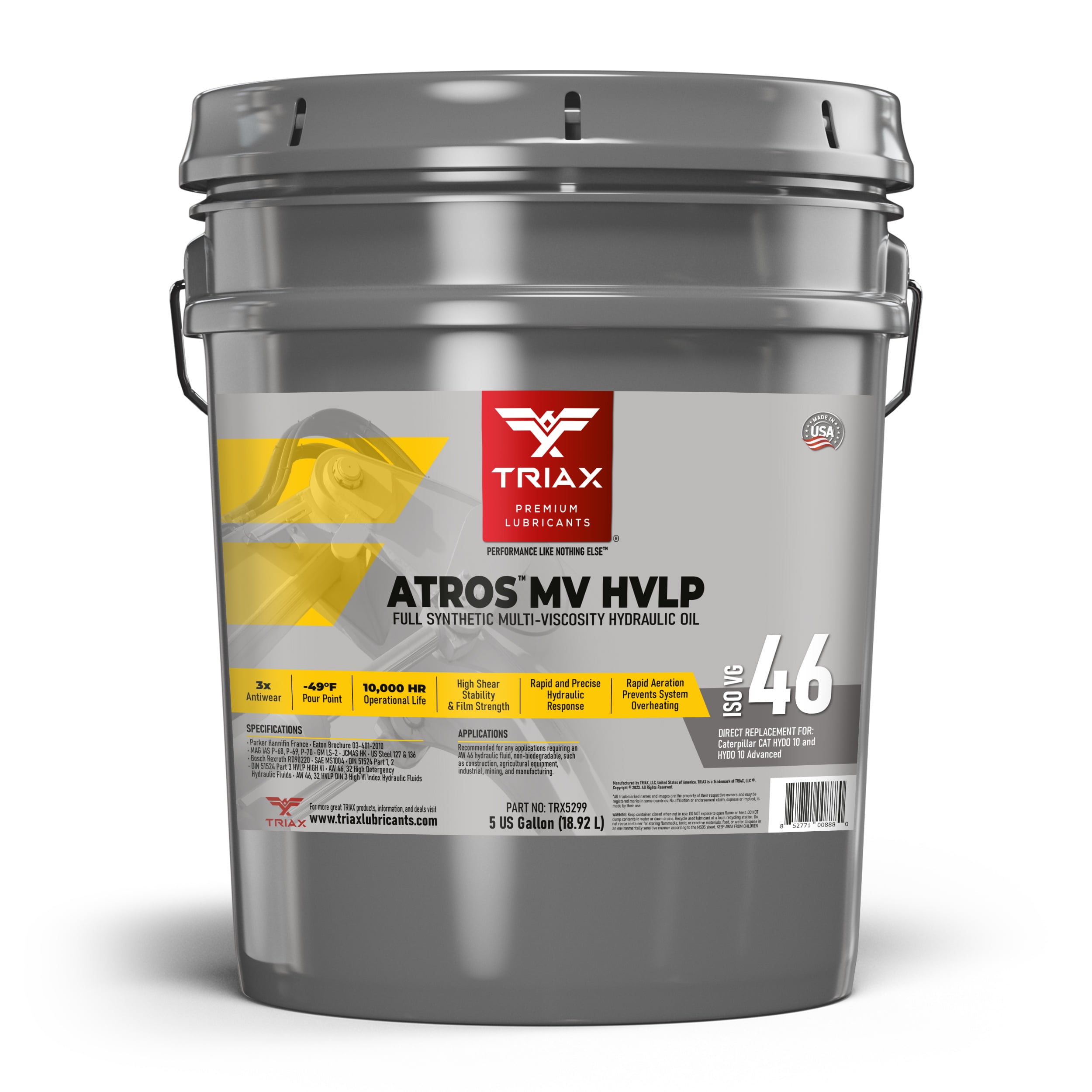 TRIAX Atros MV HVLP 46 Full Synthetic Multi-Viscosity Hydraulic Oil, 5 ...