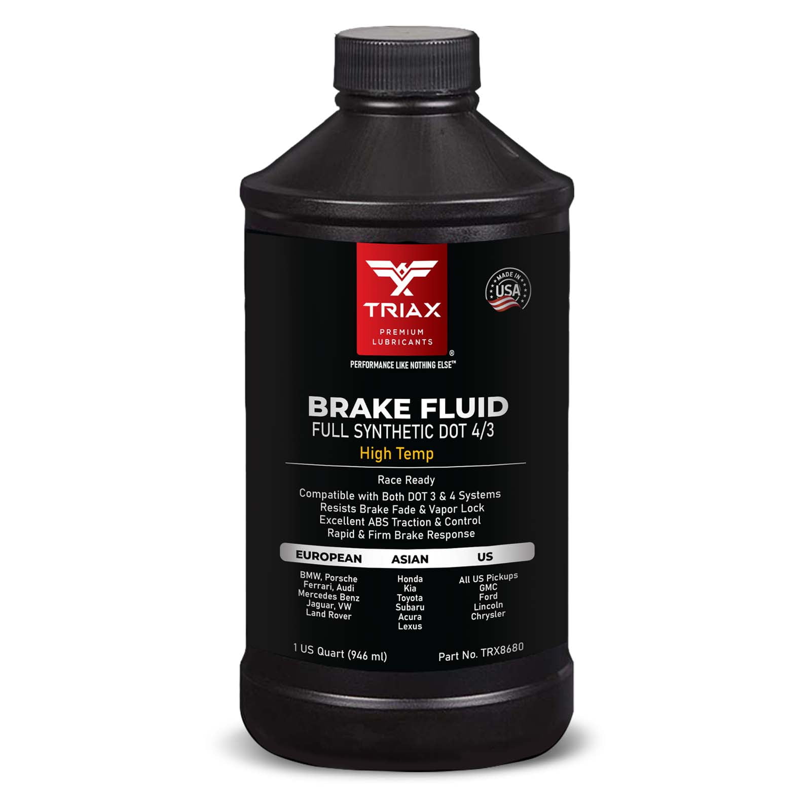 TRIAX Brake Fluid DOT 3 and 4 Full Synthetic Brake Fluid, 1 Quart ...