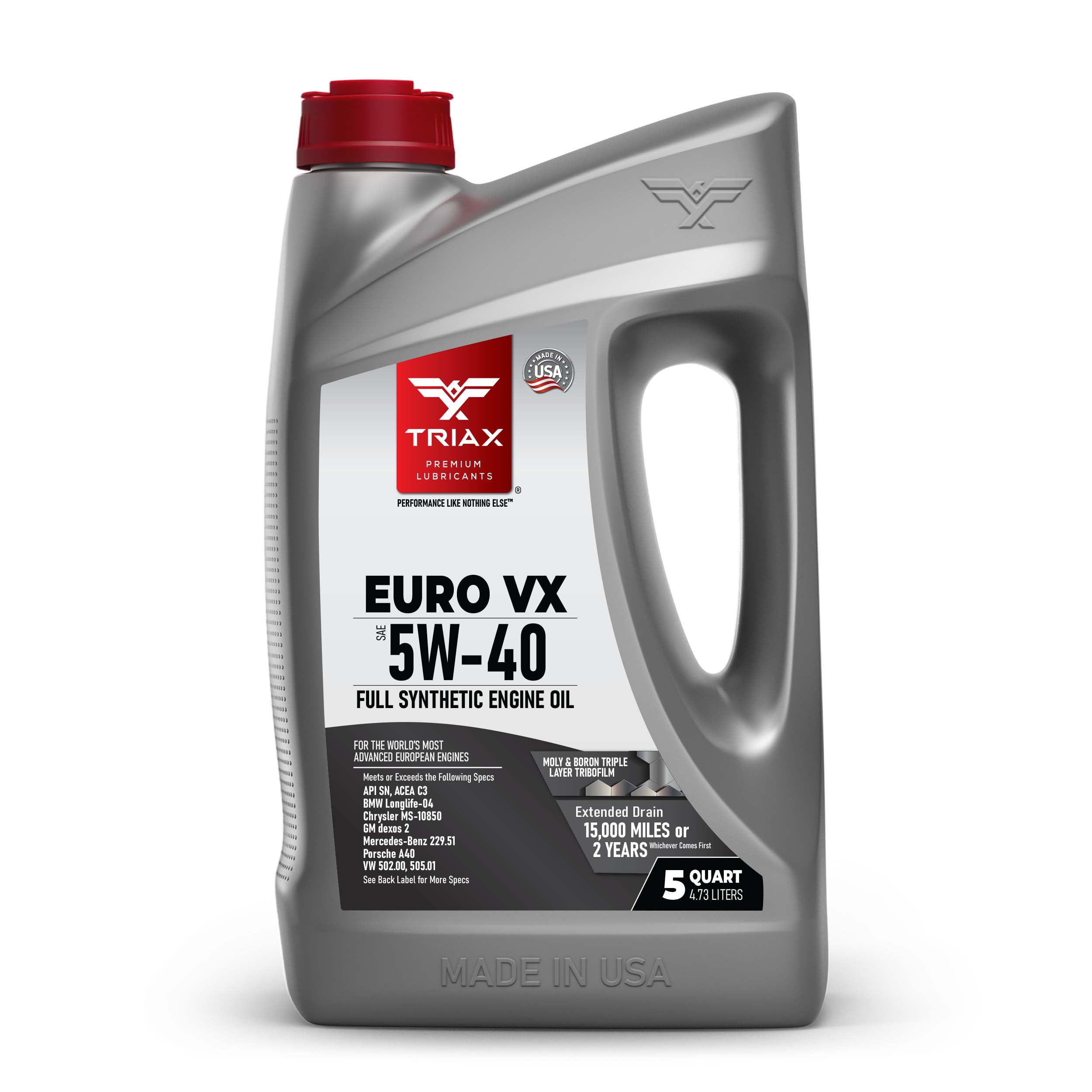 TRIAX Euro VX 5W-40 Full Synthetic European Car Engine Oil, 5 Quart Jug ...