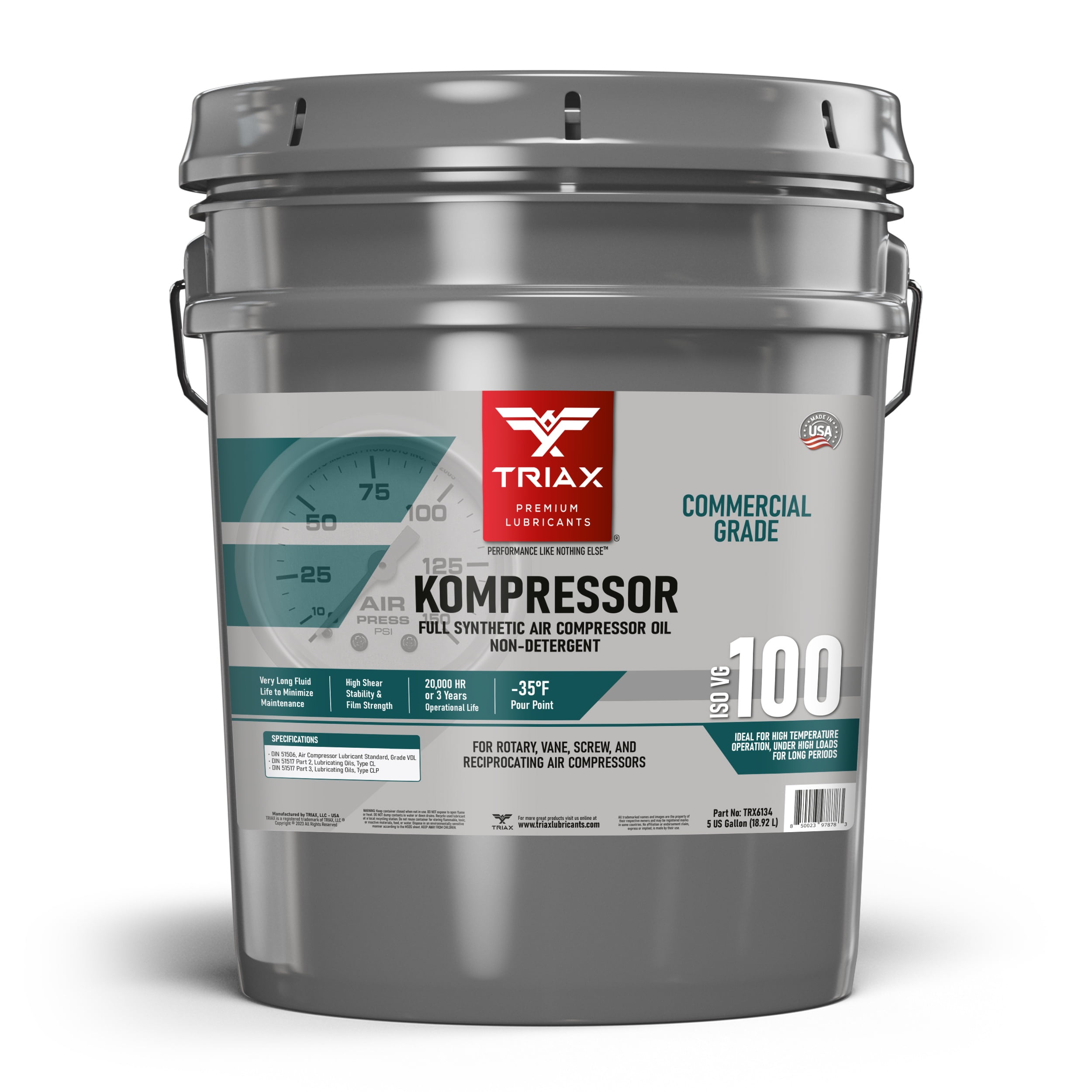 TRIAX Kompressor MV 100 / SAE 30 Full Synthetic, Multi-Vis Air Compressor Oil, 5 Gallon Pail ...