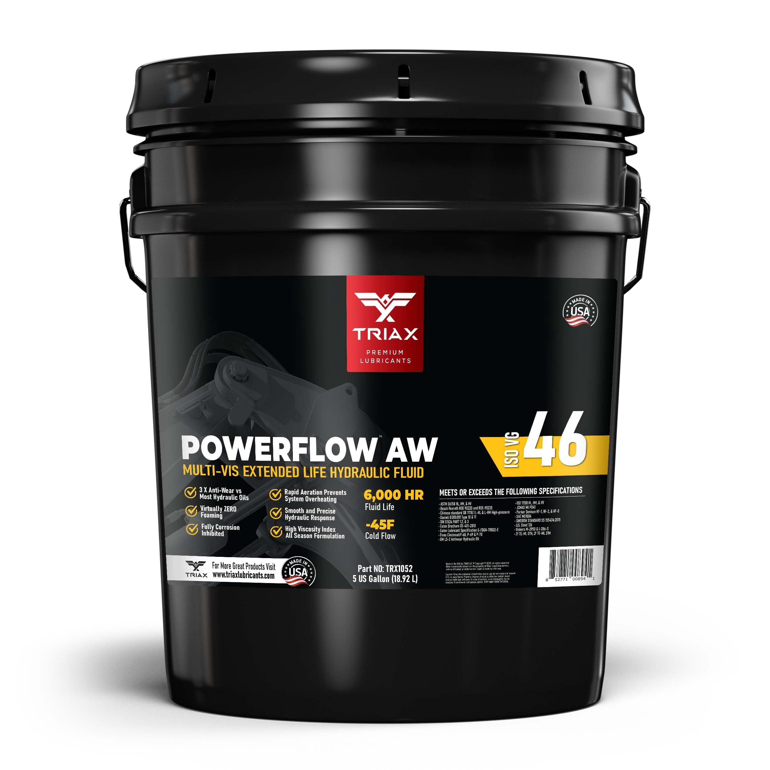 TRIAX Powerflow AW 46 Multi-Viscosity Hydraulic Oil, 5 Gallon Pail ...