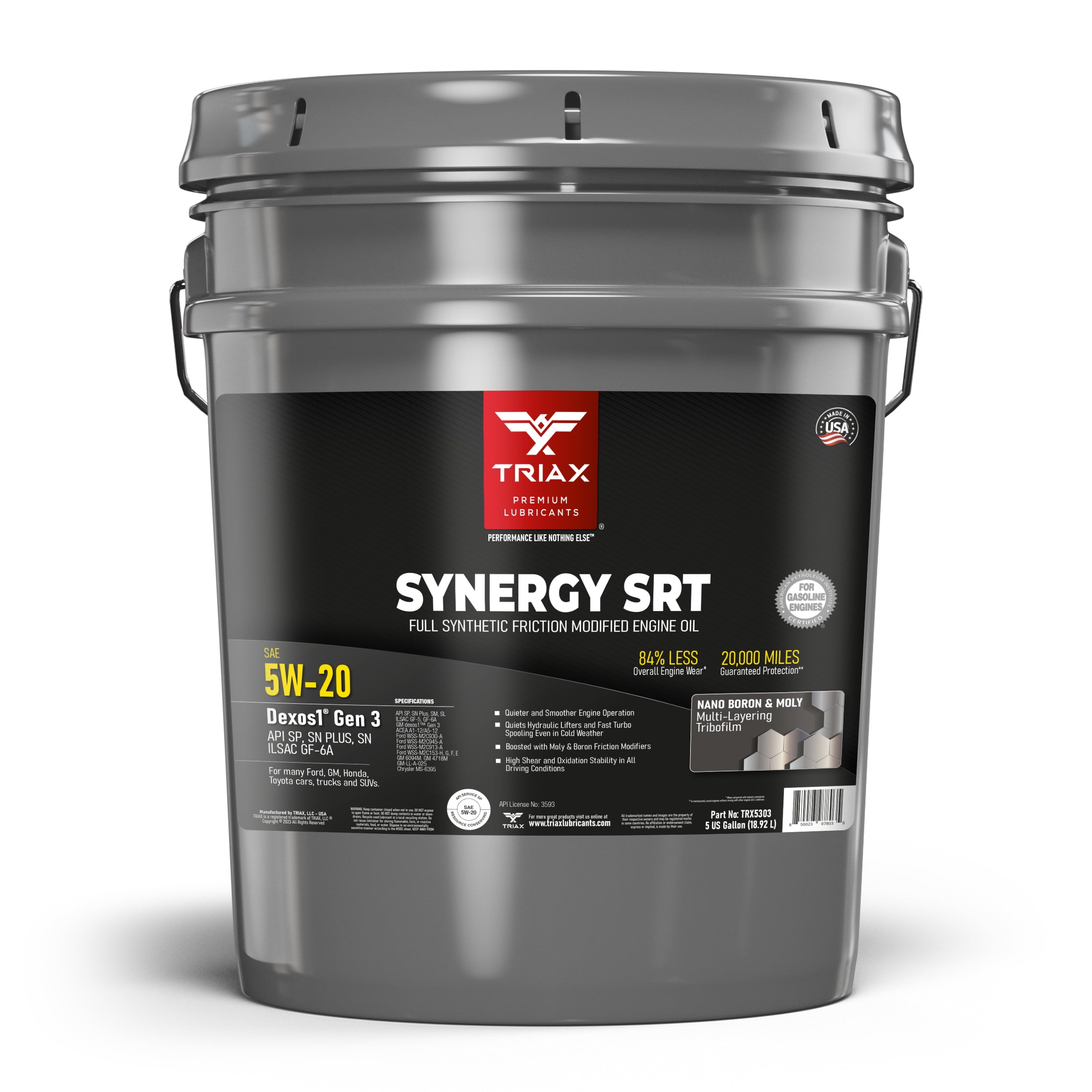 TRIAX Synergy SRT 5W-20 Full Synthetic Engine Oil, 5 Gallon Pail ...