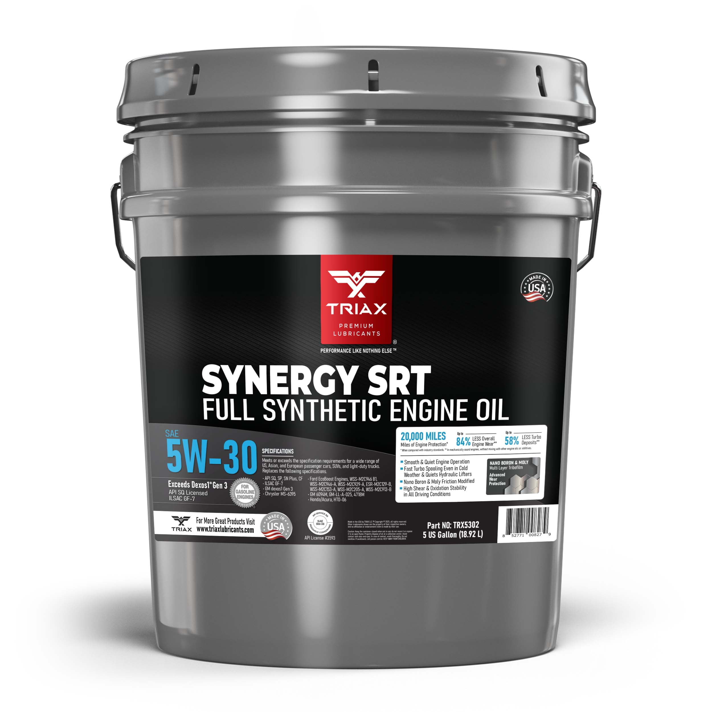 TRIAX Synergy SRT 5W-30 Full Synthetic Engine Oil, 5 Gallon Pail ...