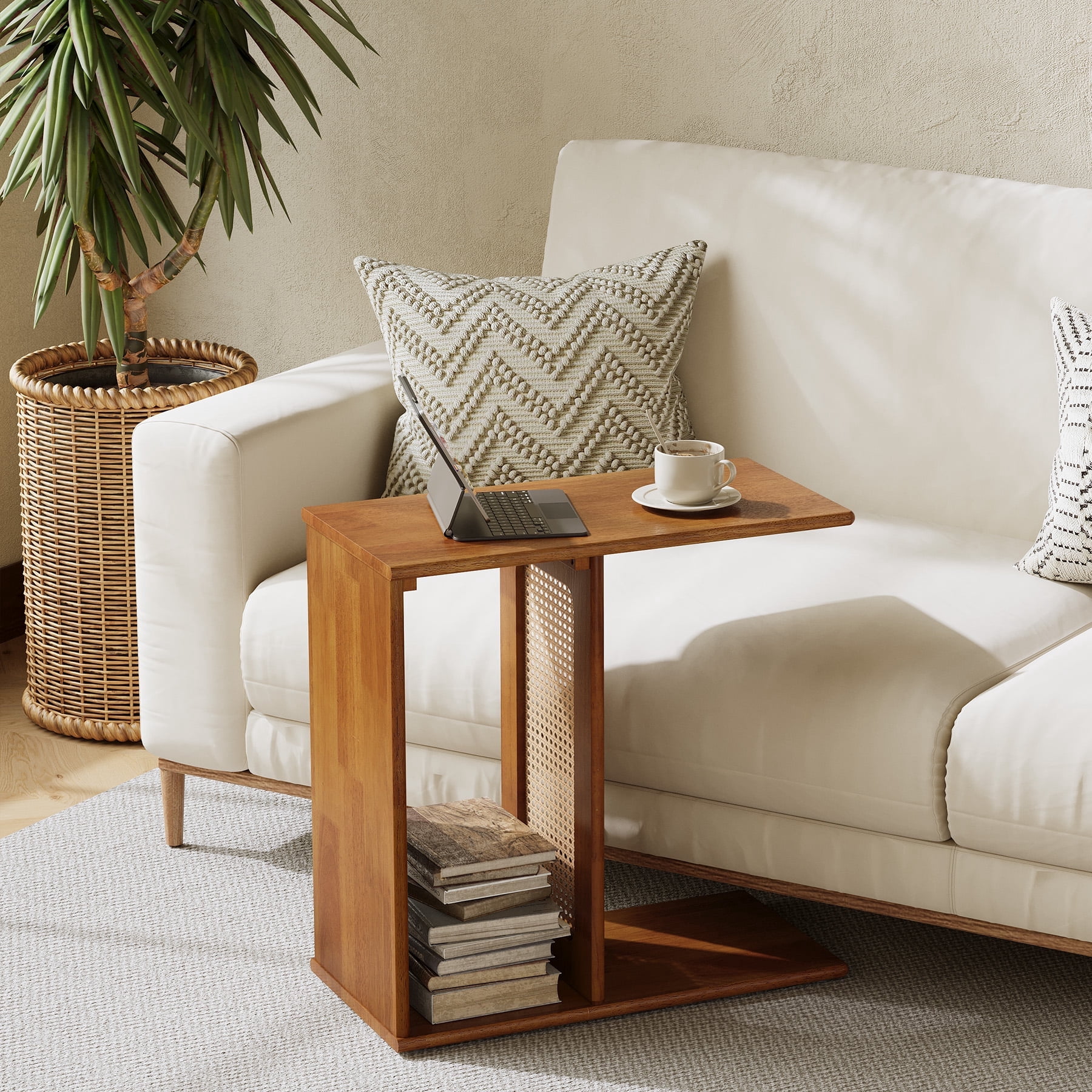 TRIBEWOOD Solid Wood C-Shaped End Table, Modern Narrow End Table for ...