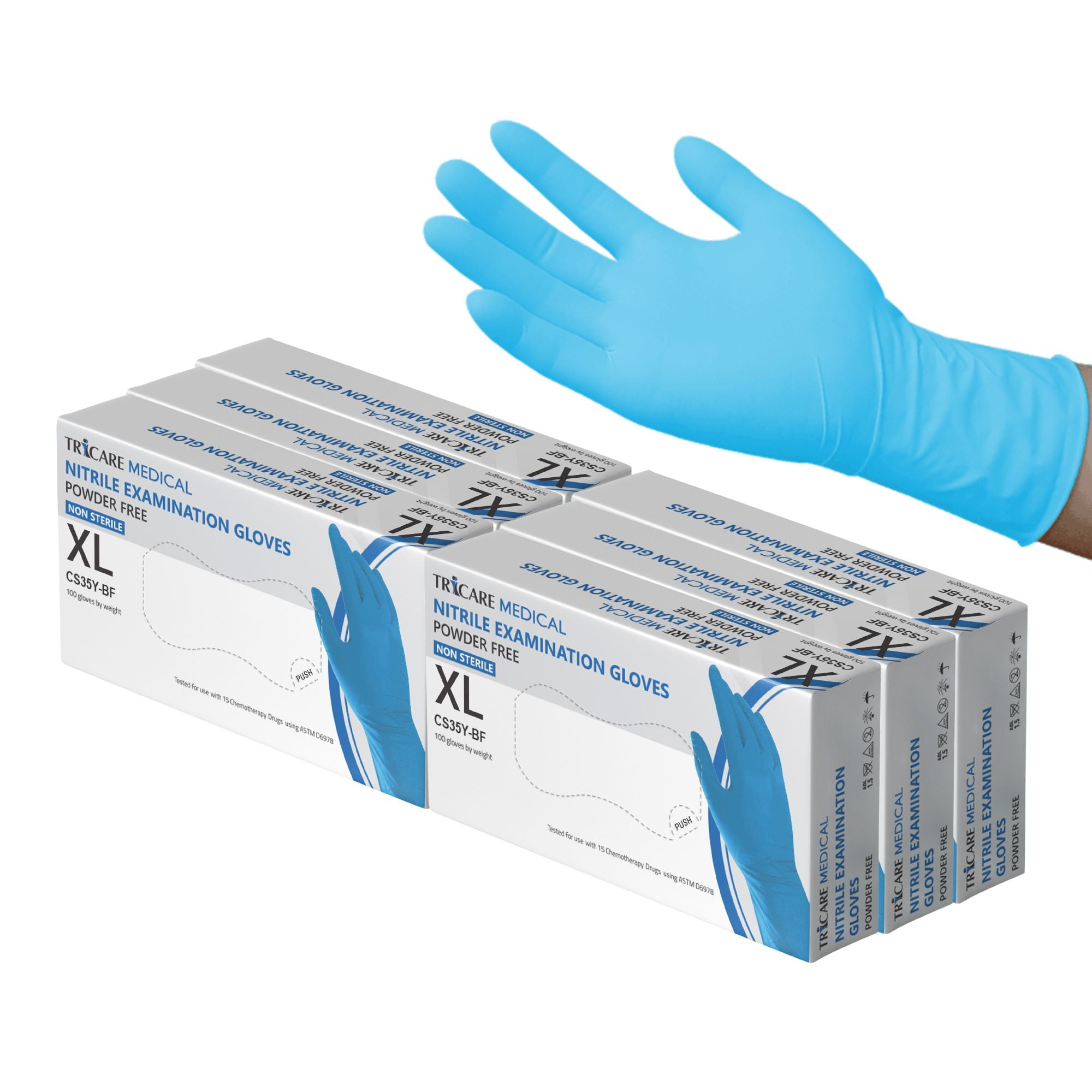 TRICARE Medical Nitrile Exam Gloves, Blue, XL, 600 Count, Chemo Drug ...