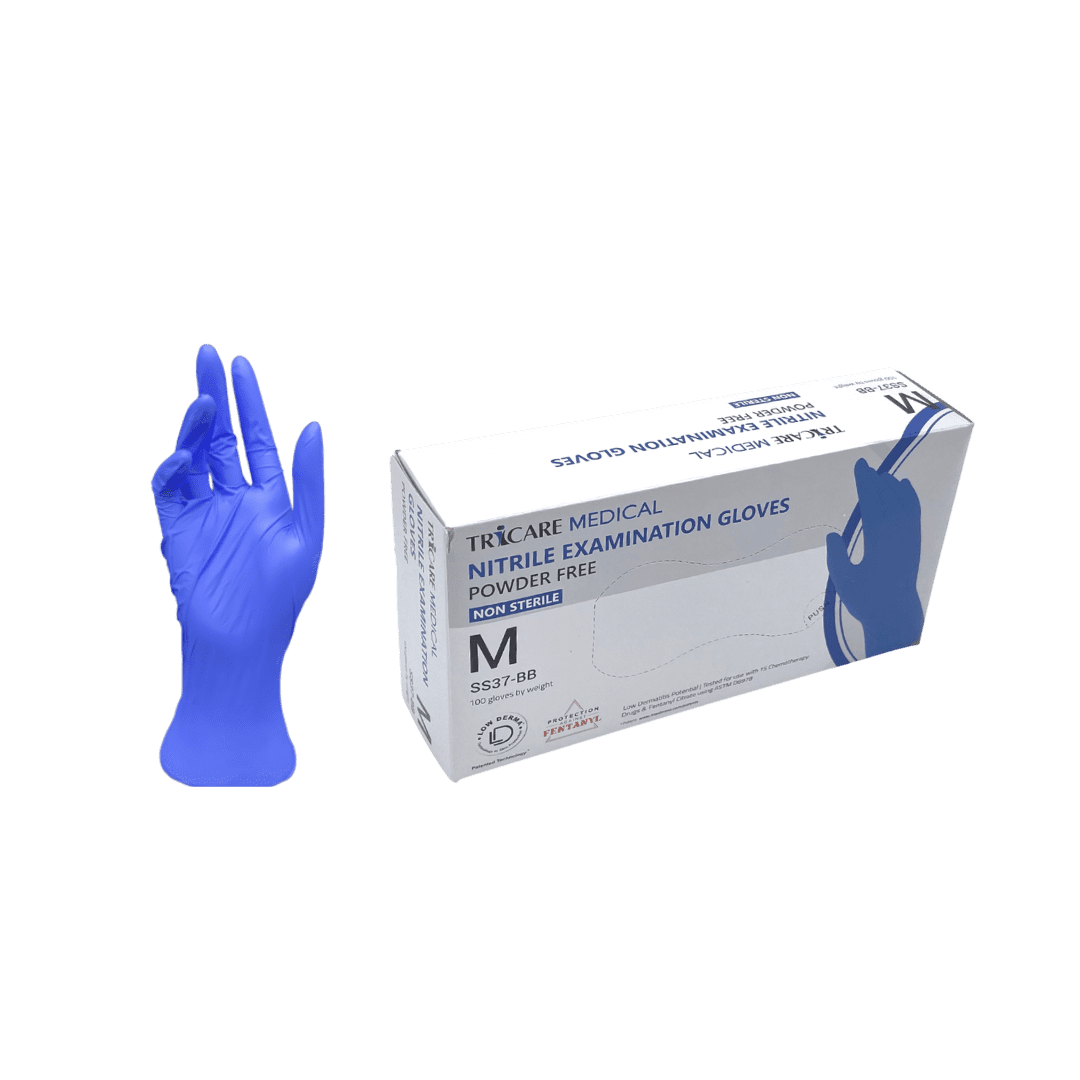 TRICARE Medical Nitrile Exam Gloves, Low Derma, Chemo Drug Tested, Blue ...