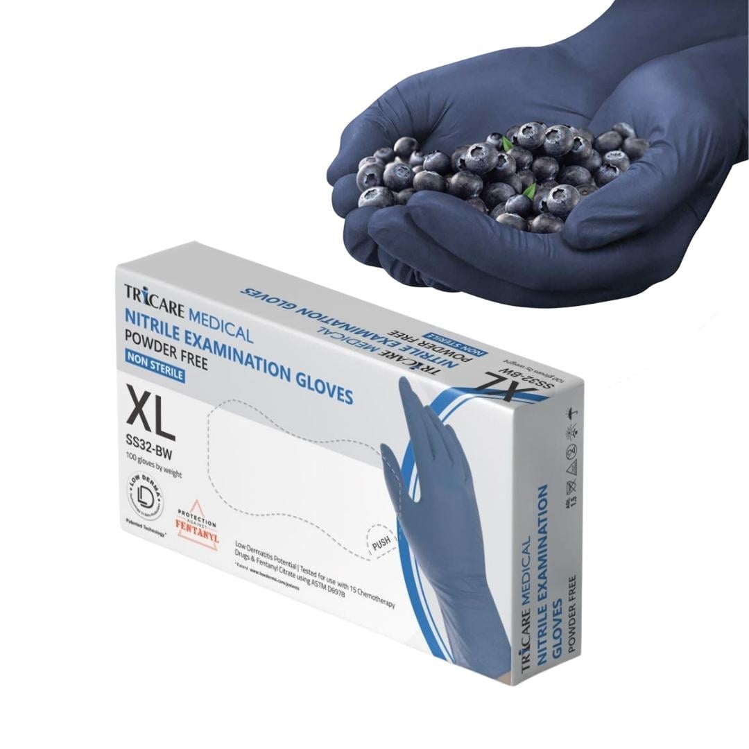 TRICARE Medical Nitrile Exam Gloves, x-Large, Box of 100, Berry Blue ...
