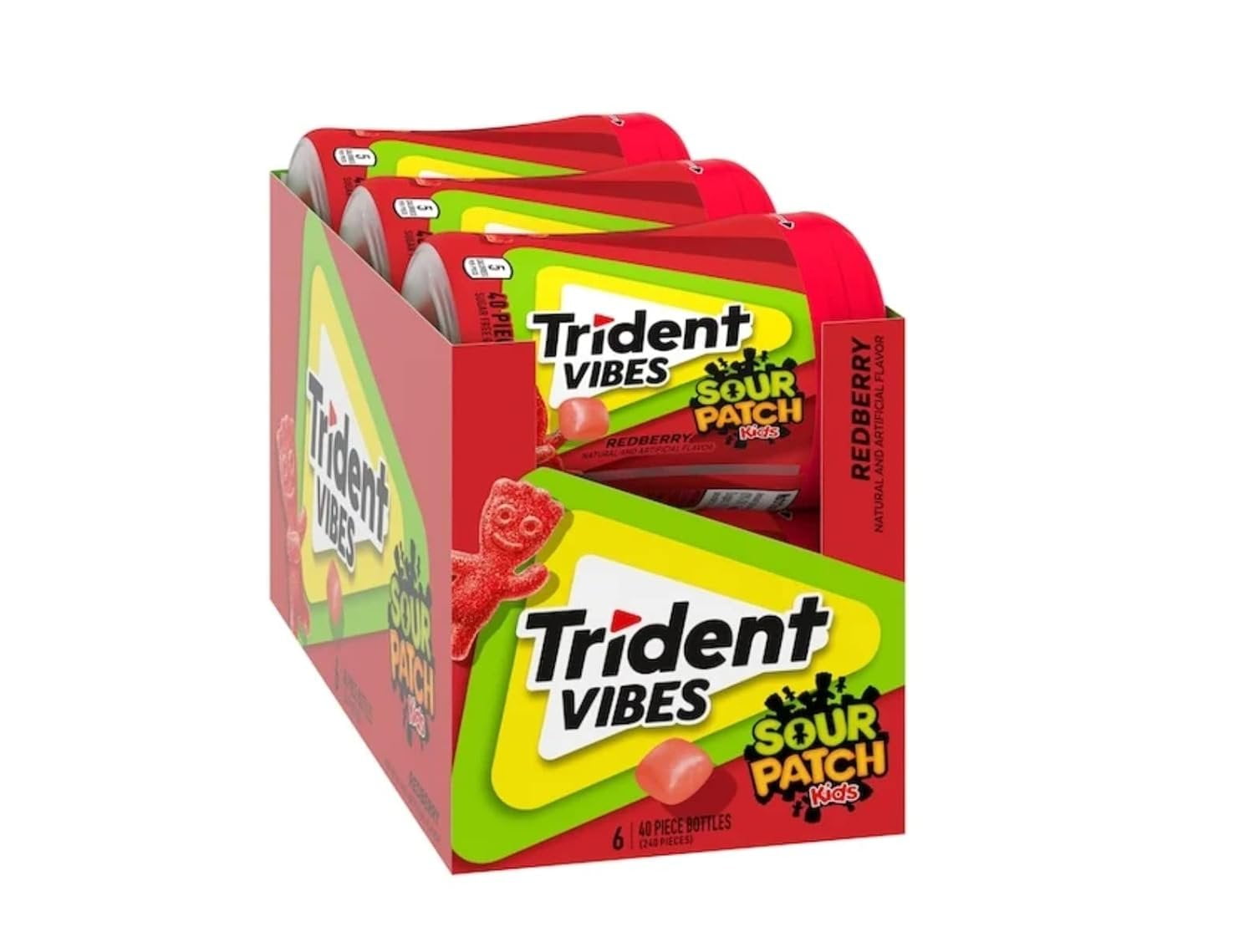 Trident Gum, Redberry Flavor, Sour Patch Kids, 40-Piece Bottle, 6-Pack ...