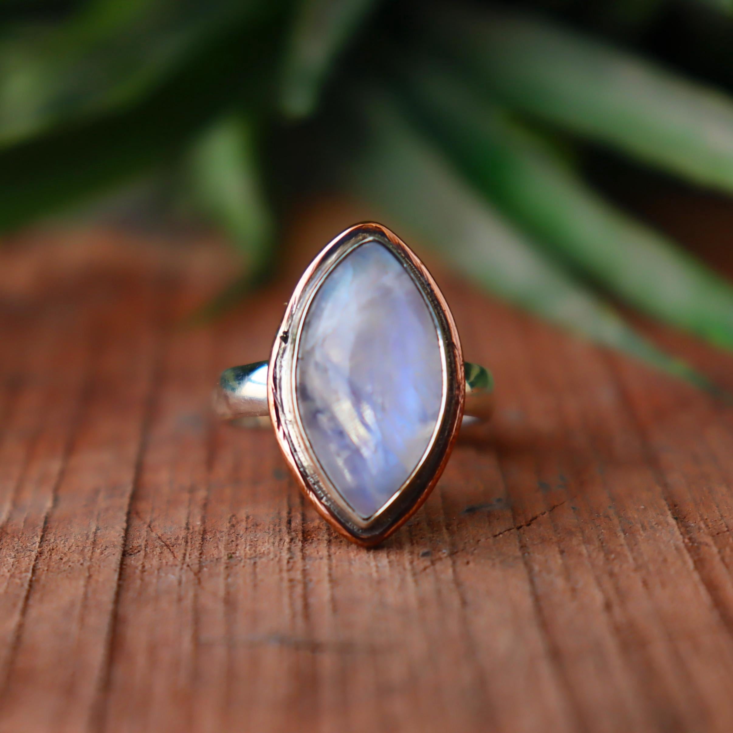 TRIDHA SILVER- 925 Sterling Silver Rainbow Moonstone Ring Artisan ...