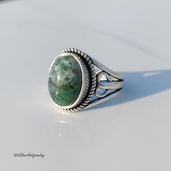 TRIDHA SILVER- Moss Agate Ring Sterling Silver Boho Statement Jewelry ...