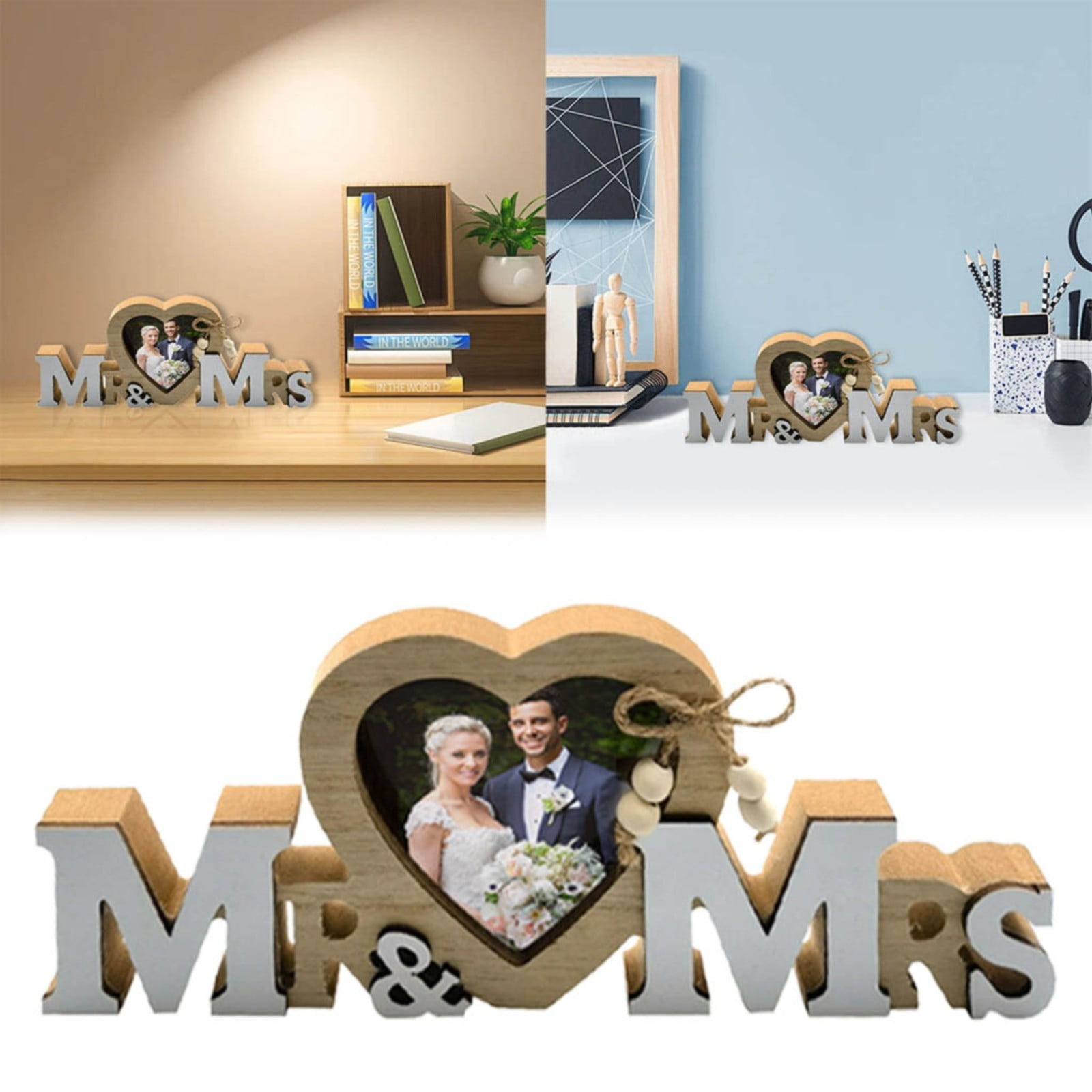 TRIEIY Valentines Day Decorations Desk Trinkets Wooden Love Photo Frame ...