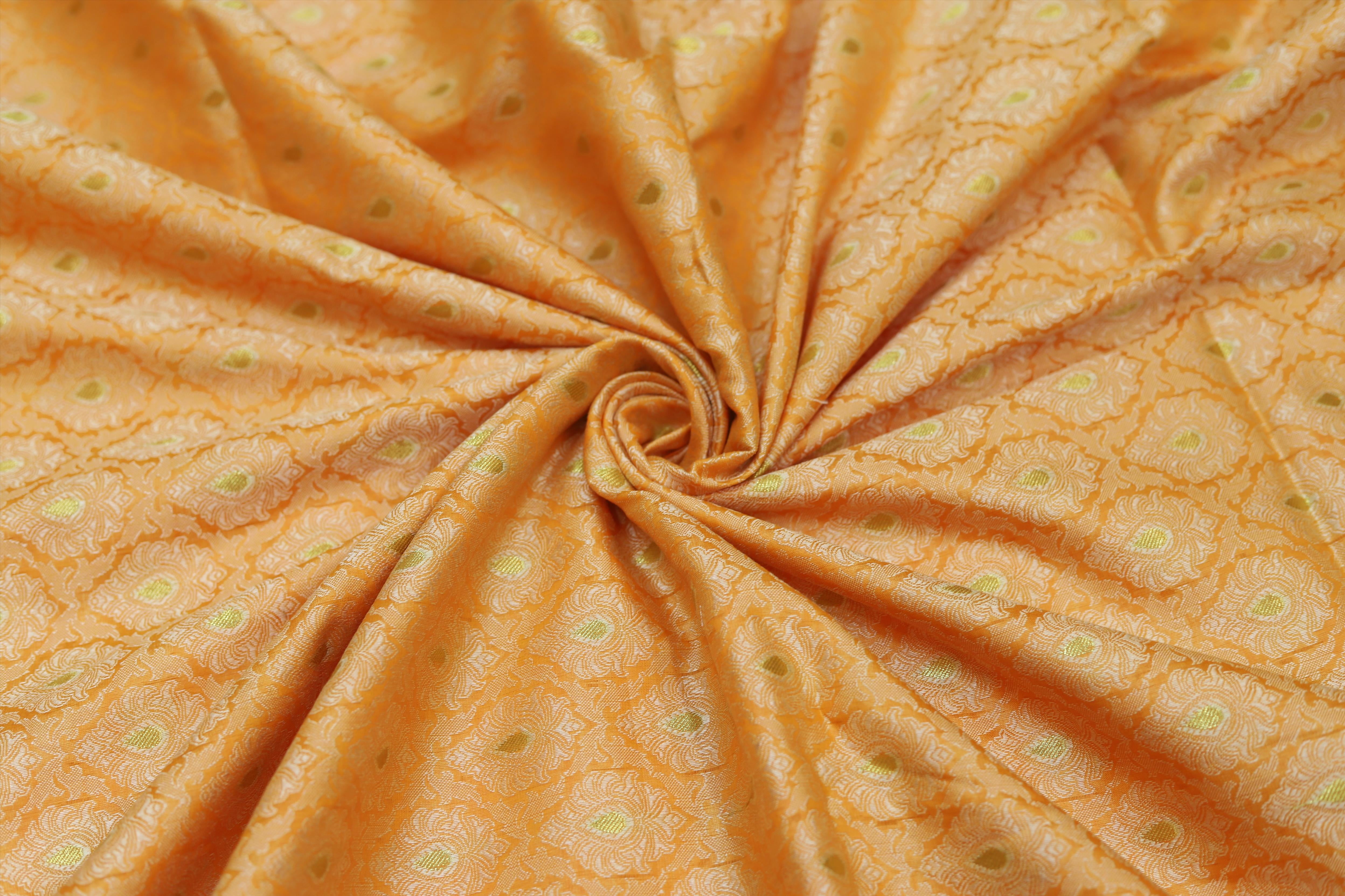 TRILOKI Damask Fabric Mustard Jacquard Embroidery Cotton Brocade 44 Sewing DIY Crafting Fashion ...