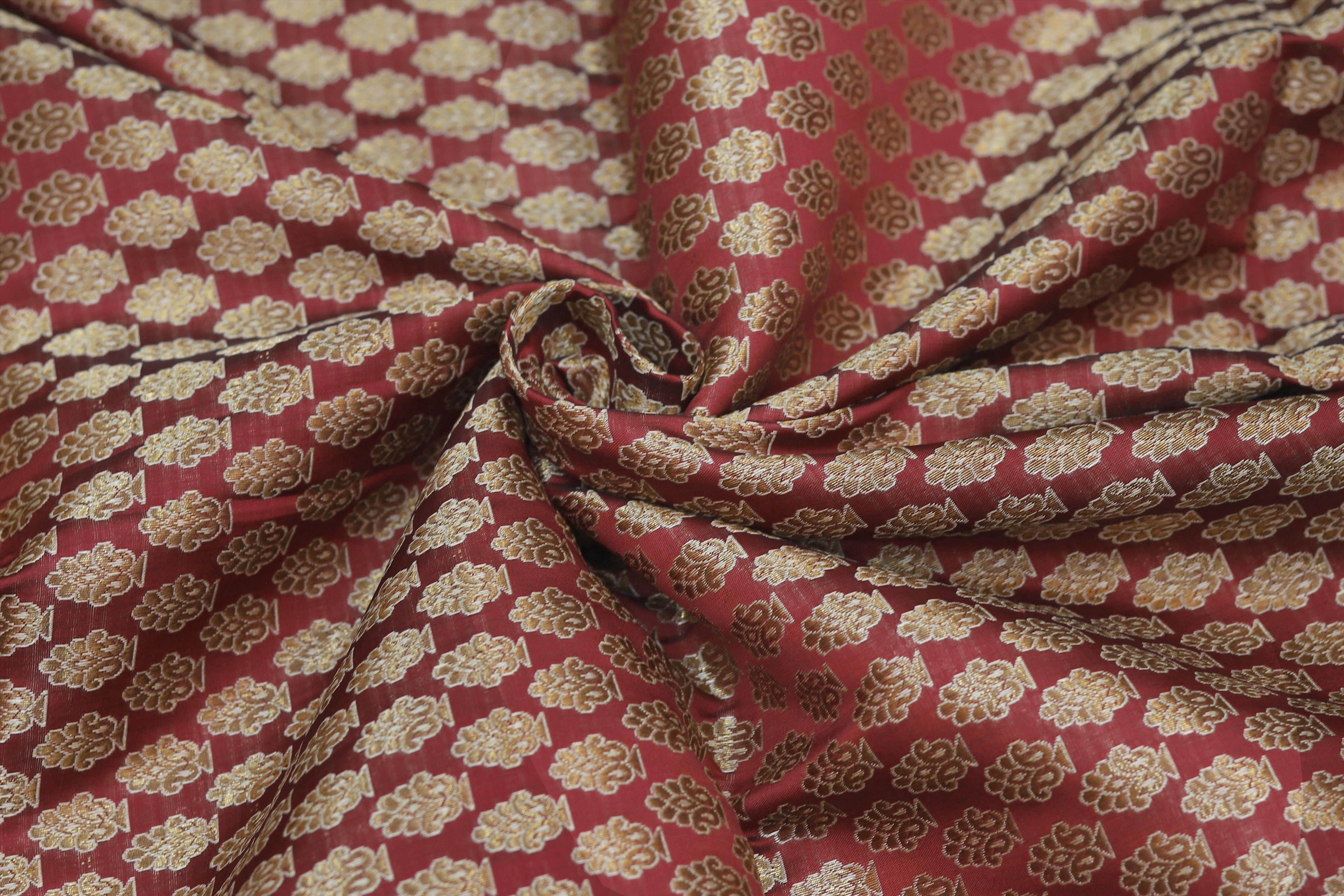 TRILOKI Flower Fabric Maroon Brocade Embroidery Poly Brocade 44 Sewing DIY Crafting Fashion ...