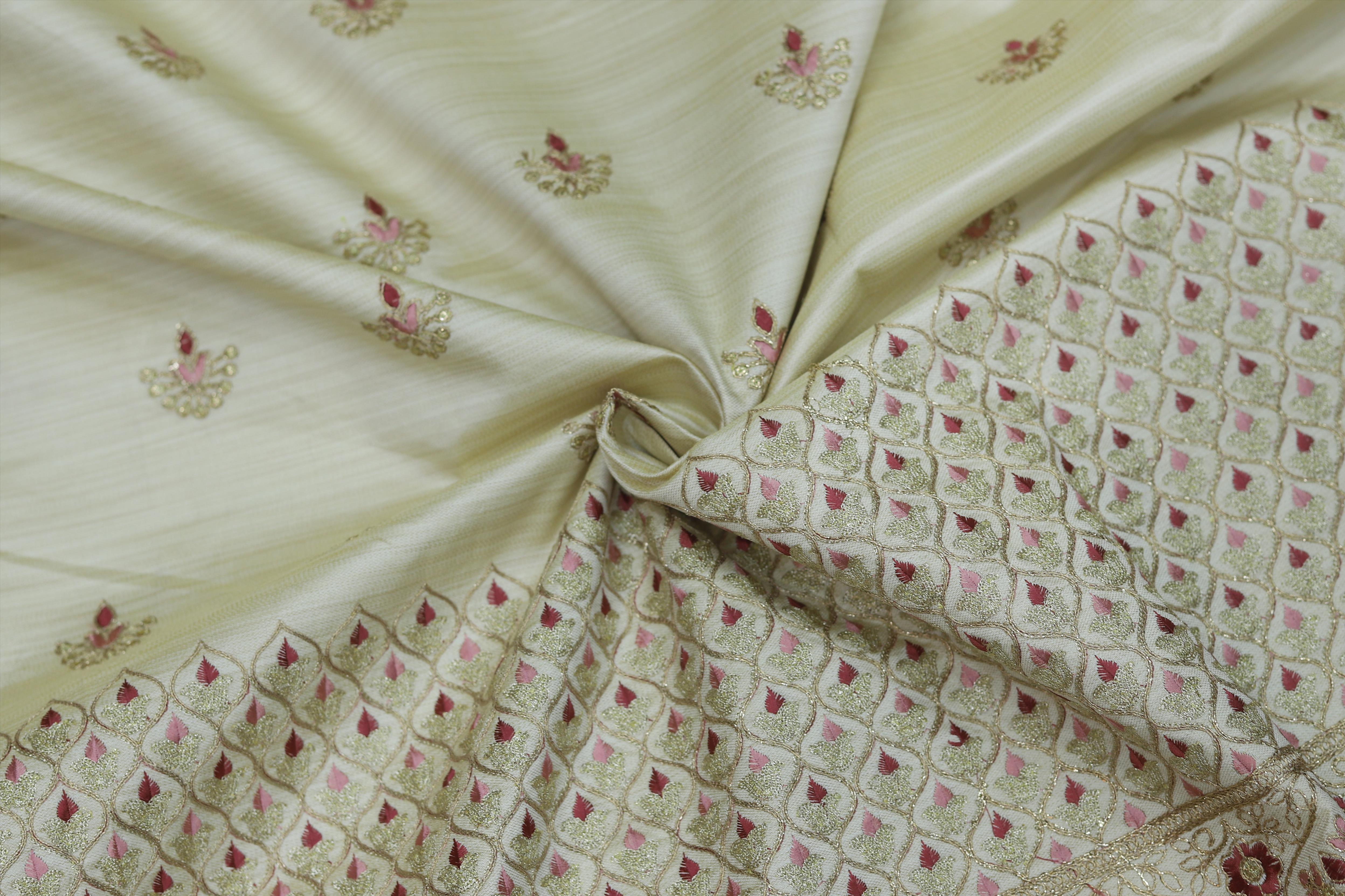 TRILOKI Flower Fabric Multicolor3 Embroidery Poly Raw Silk 58, 52 Work Sewing DIY Crafting ...