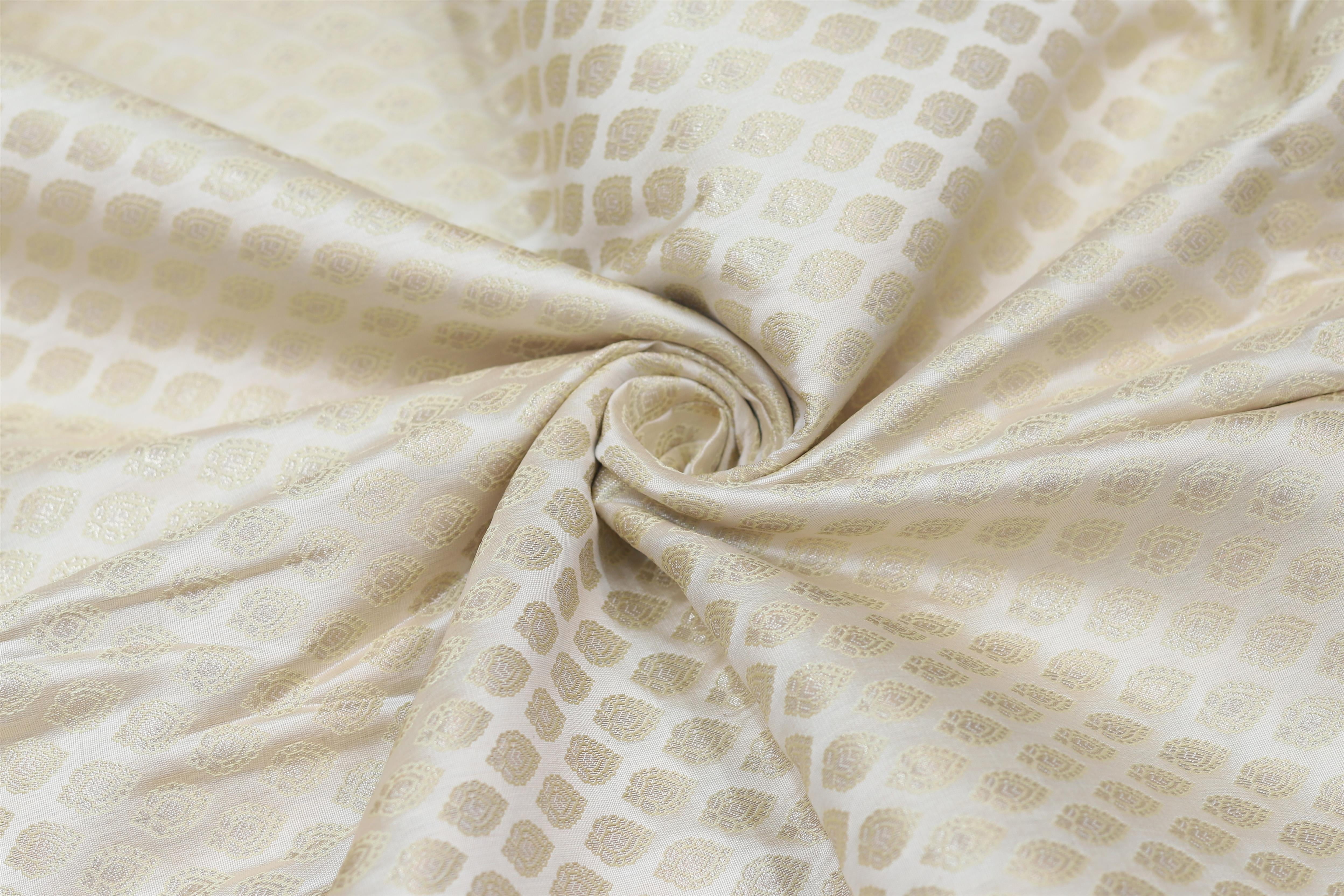 TRILOKI Flower Fabric Off White Brocade Embroidery Poly Brocade 44 Sewing DIY Crafting Fashion ...