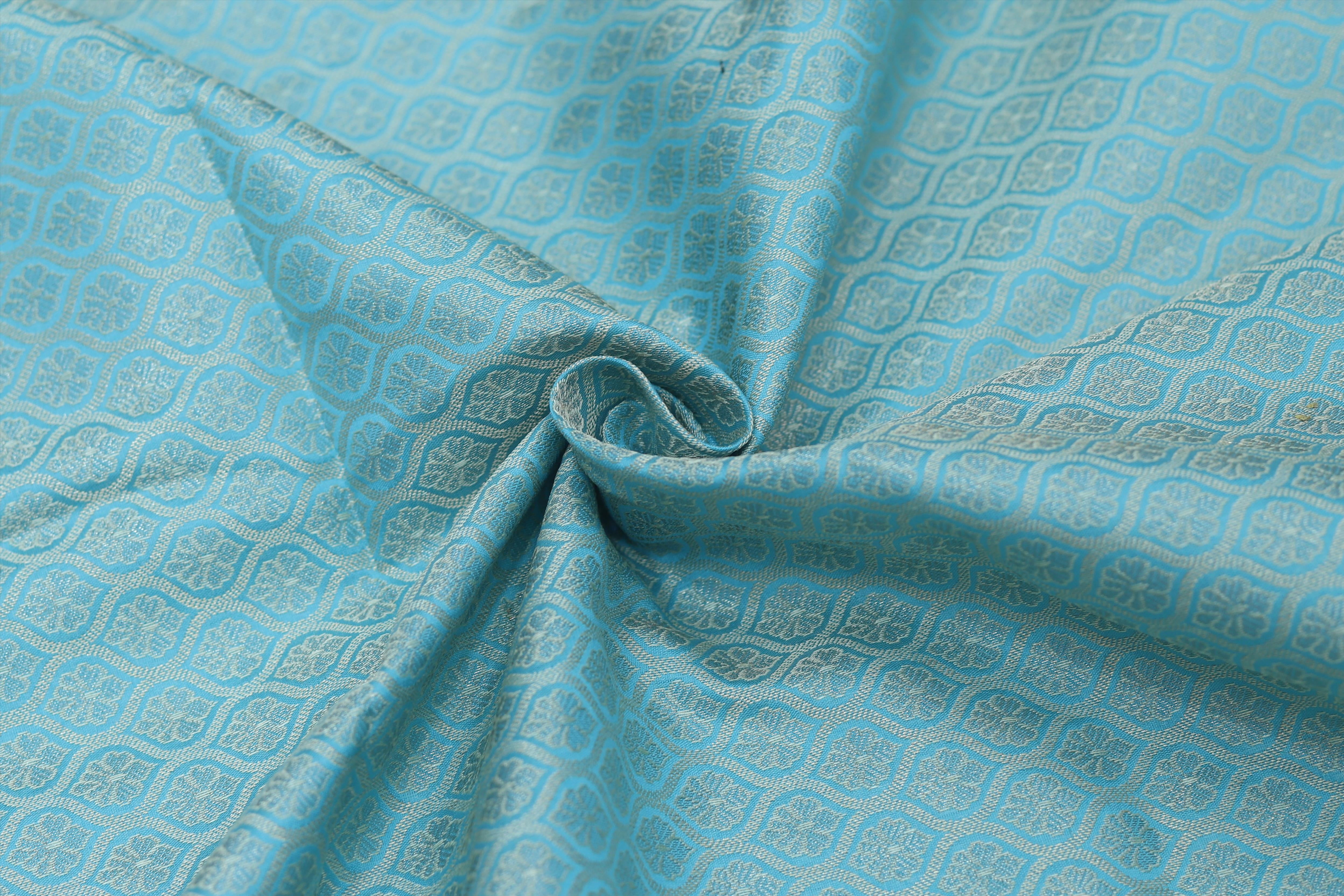 TRILOKI Flower Fabric Turquoise Brocade Embroidery Poly Brocade 44 ...